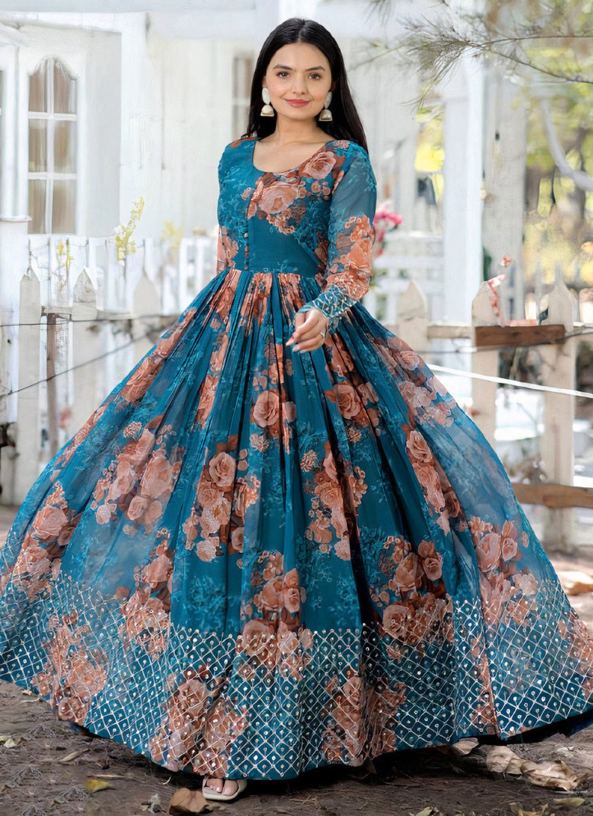 Buy Digital Print Work Readymade Classic Gown Online