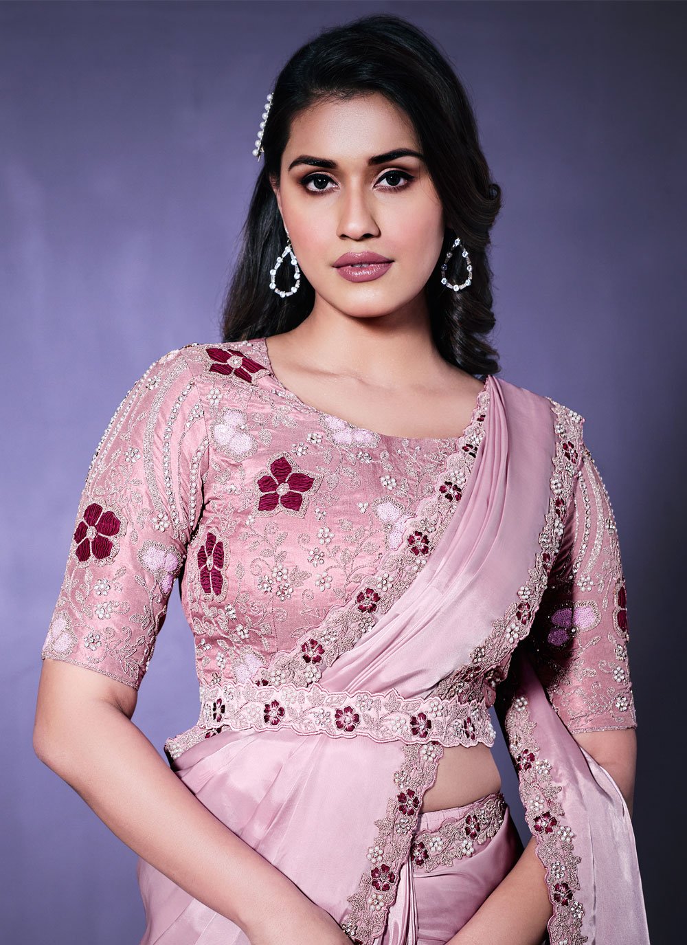Buy Satin Silk Applique Work Trendy Designer Saree Online