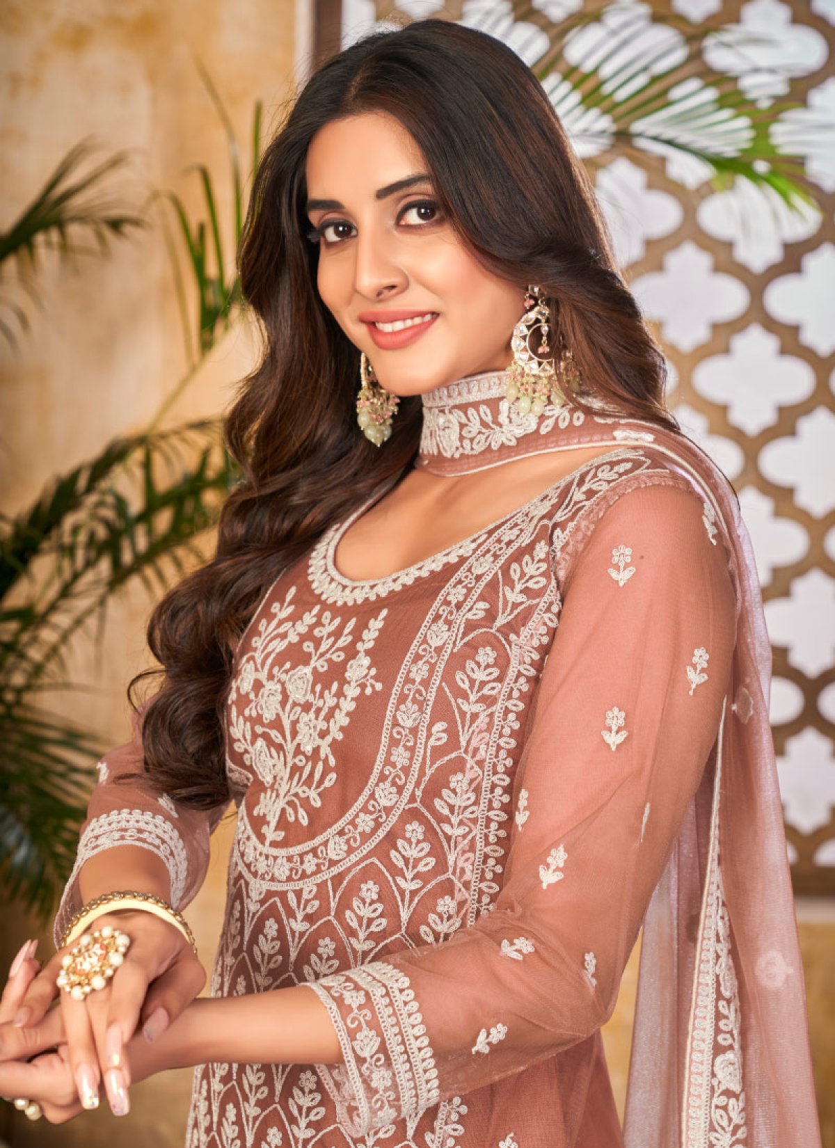 Buy Net Palazzo Style Pakistani Salwar Kameez Online