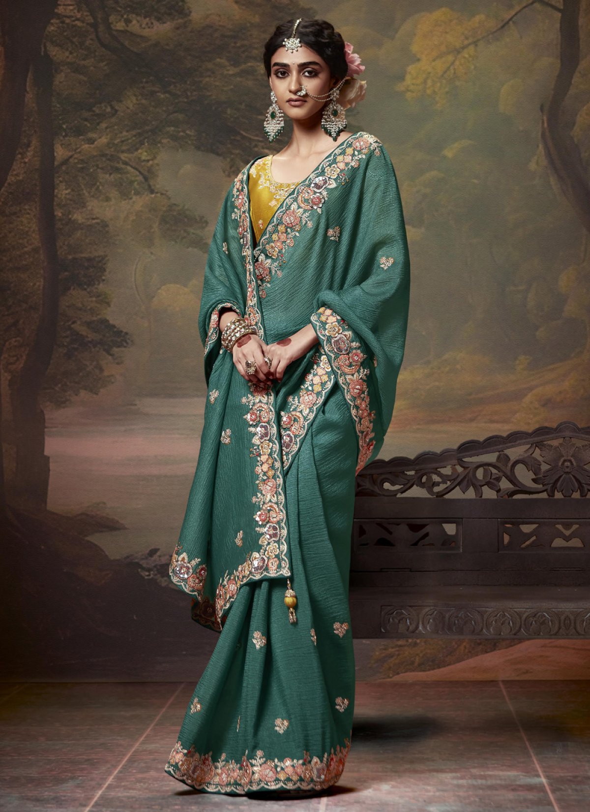 Buy Beads Work Traditional Designer Saree Online