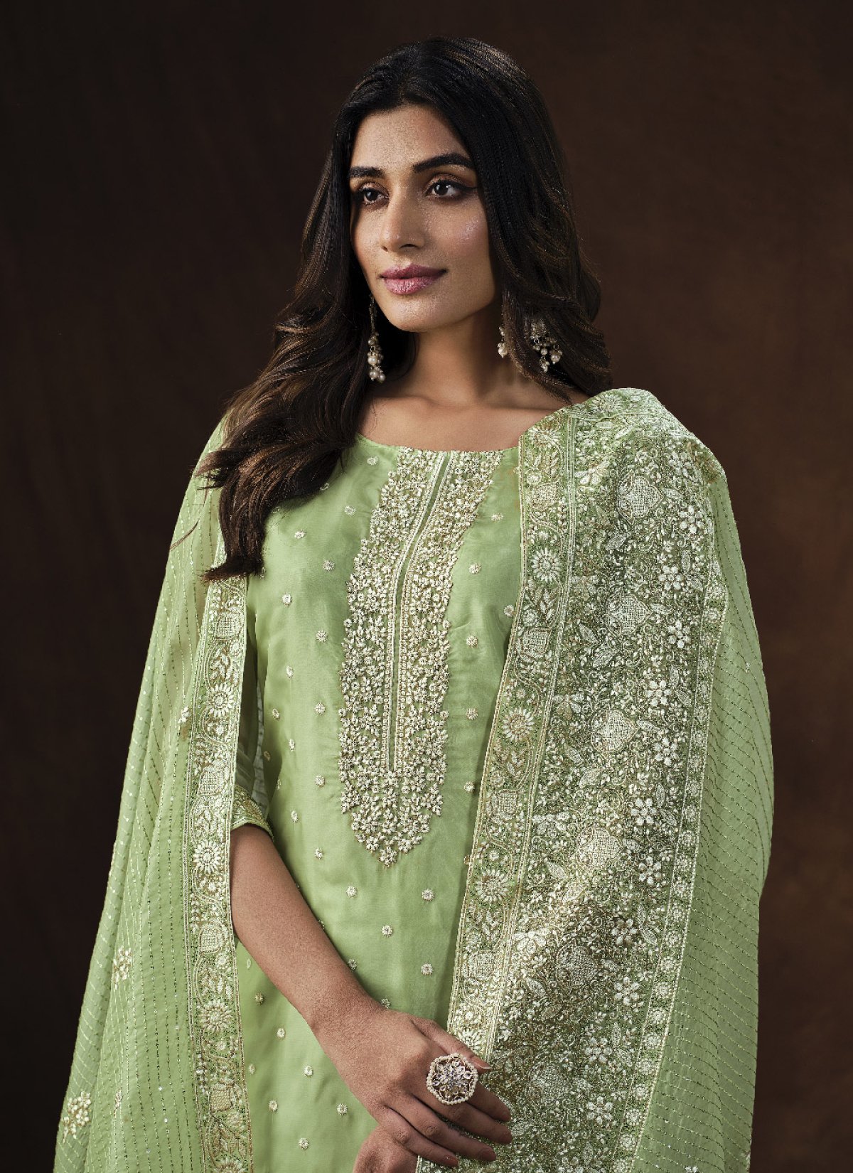 Buy Organza Embroidered Work Pant Style Classic Salwar Suit Online