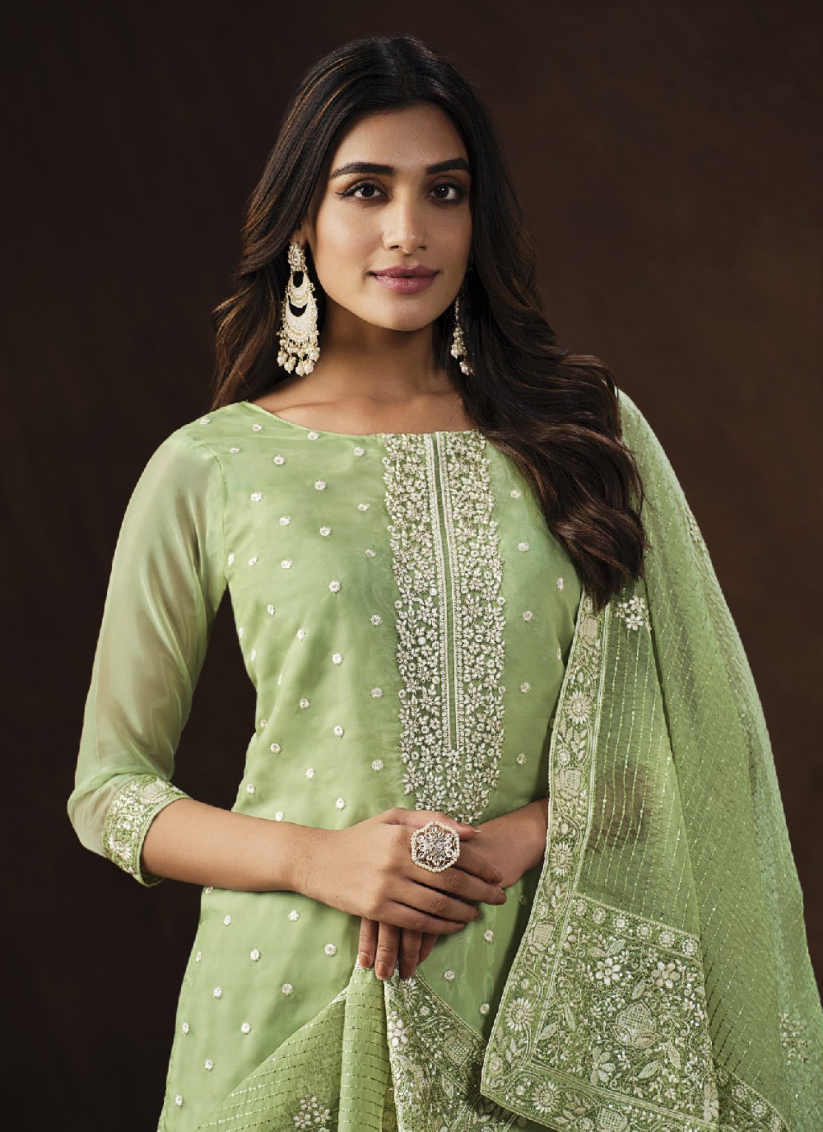 Buy Organza Embroidered Work Pant Style Classic Salwar Suit Online