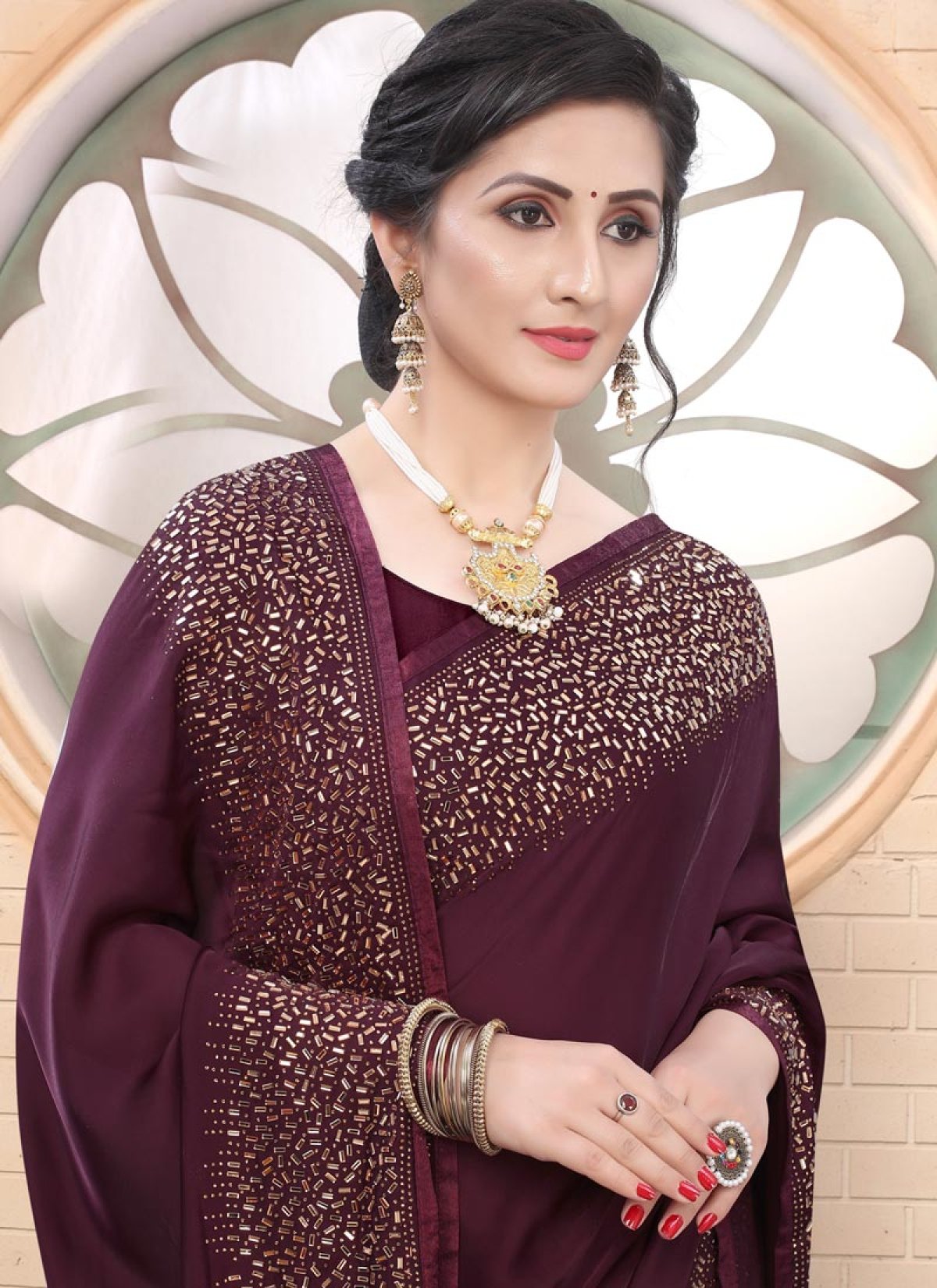 Buy Cutdana Work Satin Designer Contemporary Saree Online