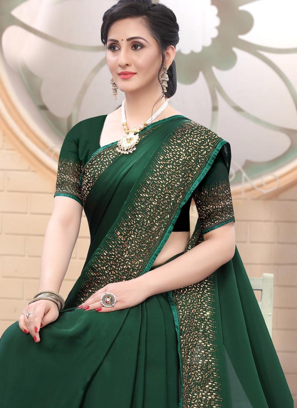 Buy Satin Cutdana Work Designer Traditional Saree Online