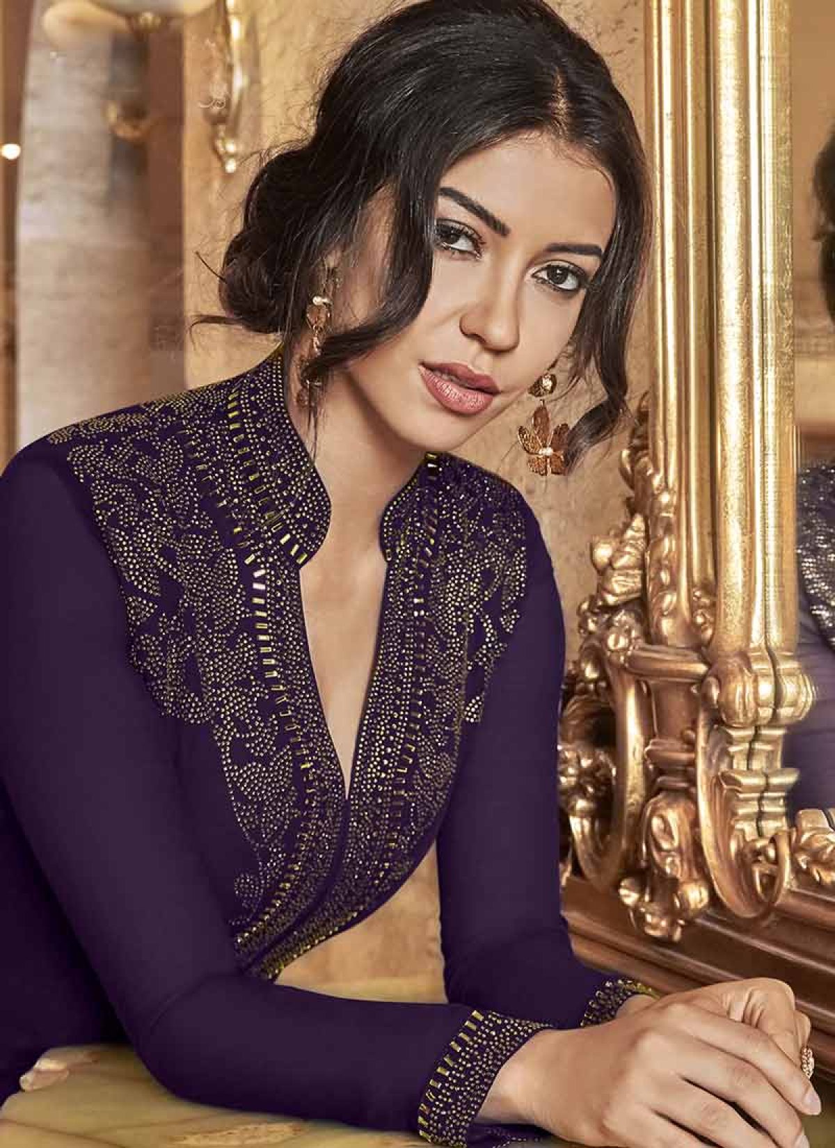 Buy Stone Work Palazzo Straight Salwar Kameez Online