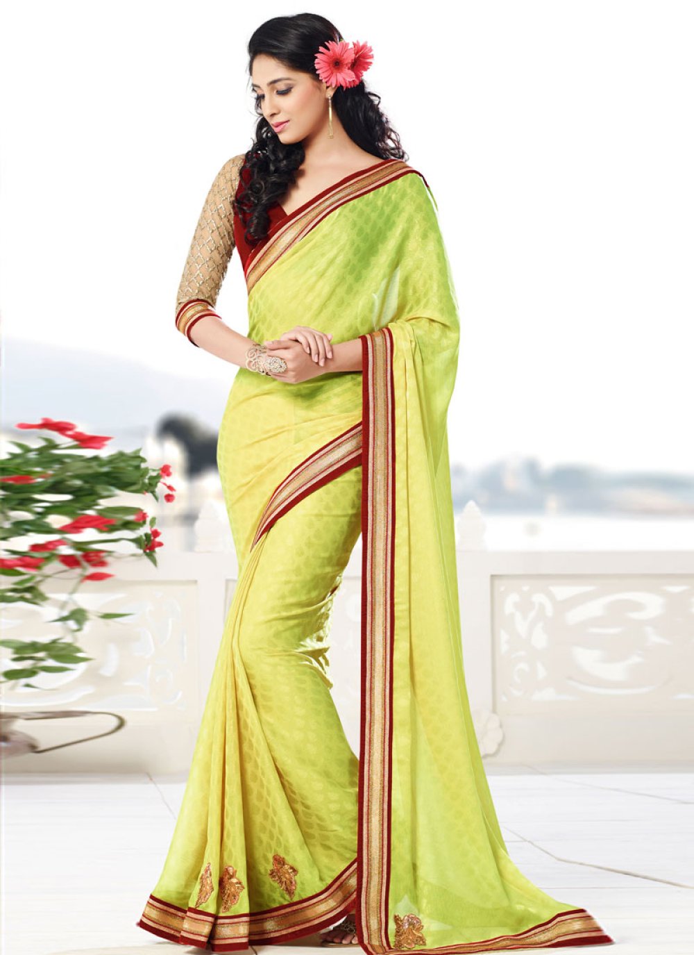 Alluring Mint Green Color Lace Work Party Wear Saree