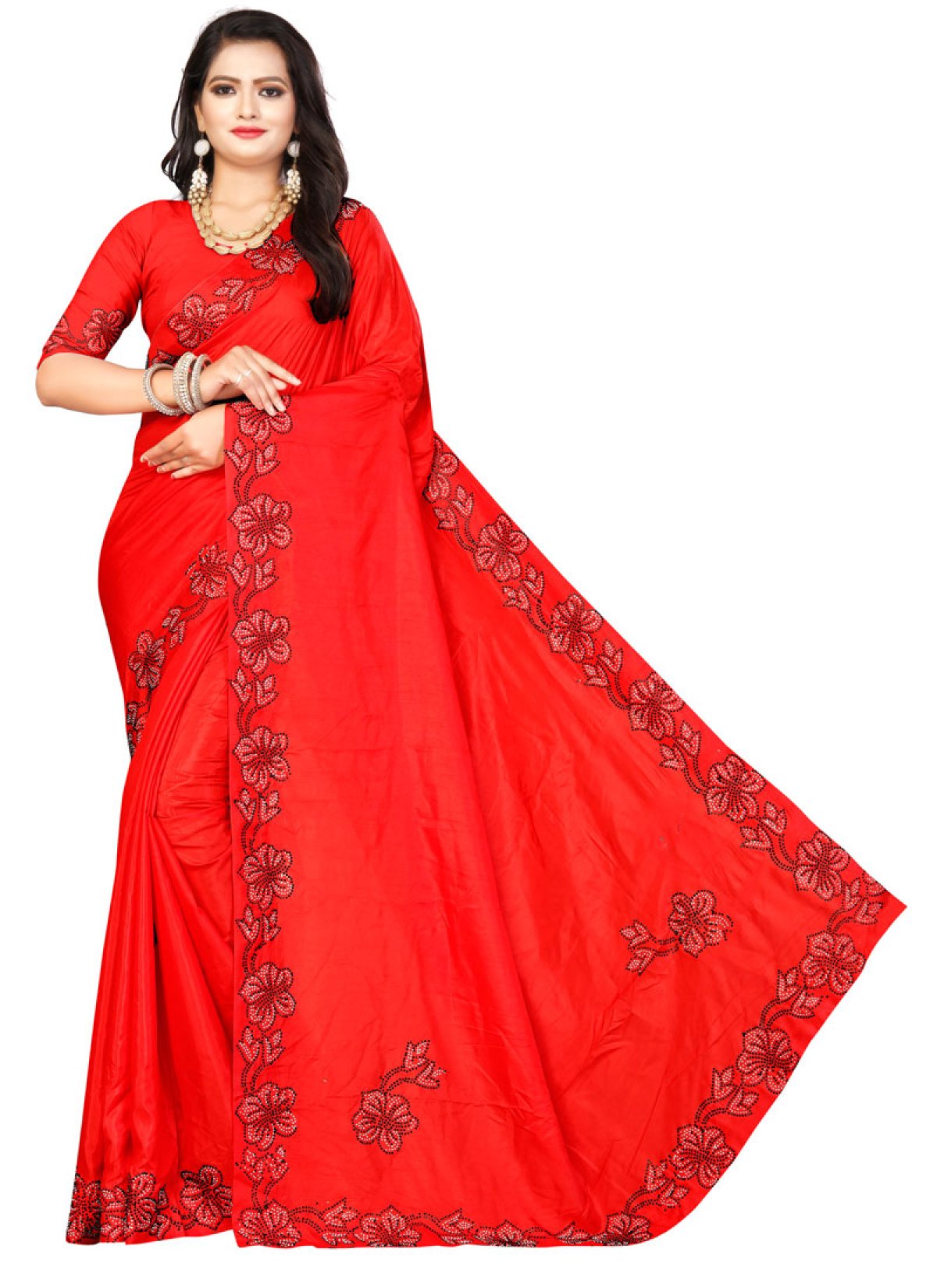 Buy Art Silk Stone Work Designer Contemporary Saree Online