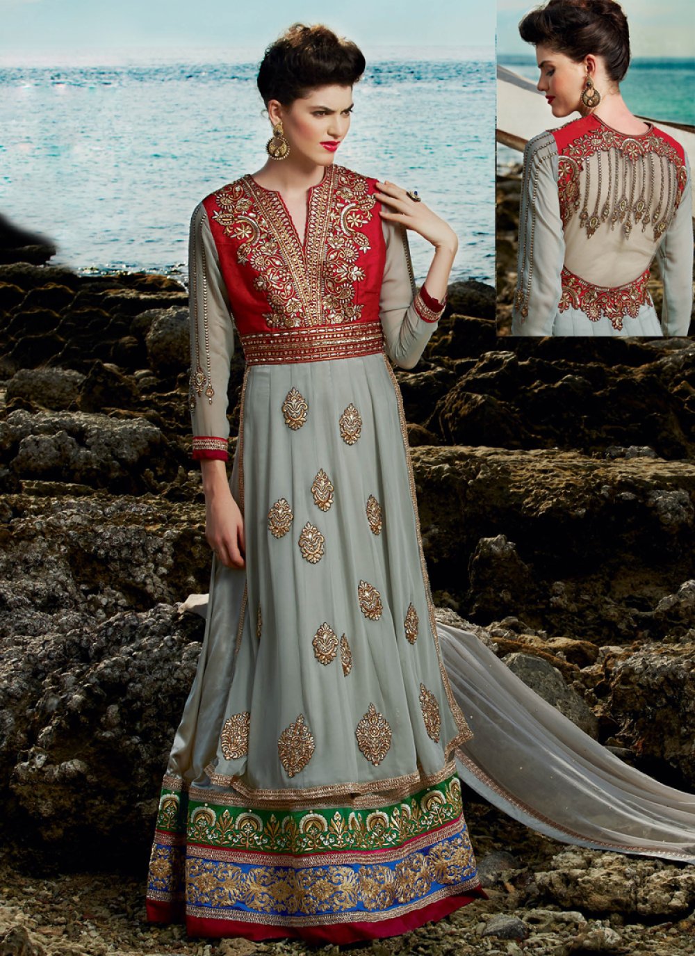 Astounding Gray Color Stone Work Designer Suit