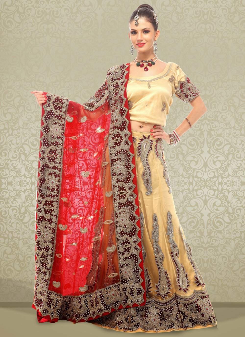 Attractive Beige Color Bridal Lehenga Choli