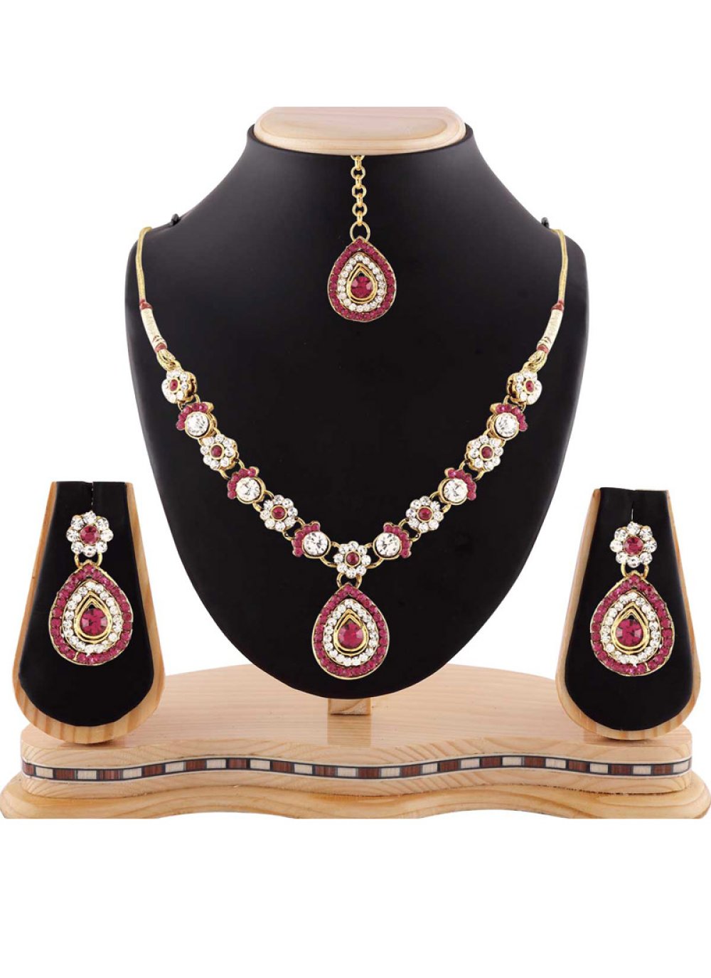 Buy Attractive Gold Rodium Polish Brass Necklace Set For Ceremonial Online