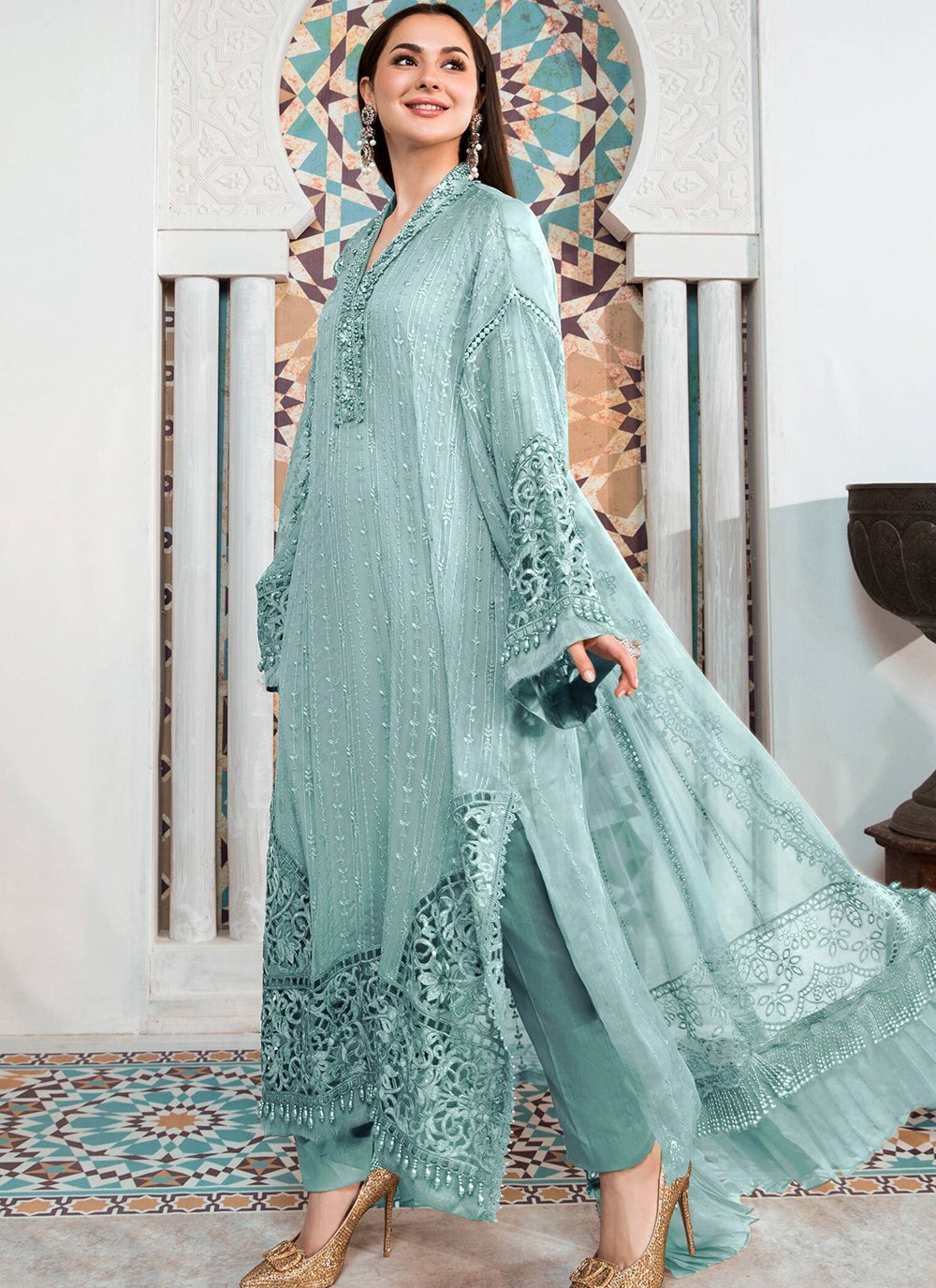 Buy Beads Work Pant Style Pakistani Salwar Suit Online