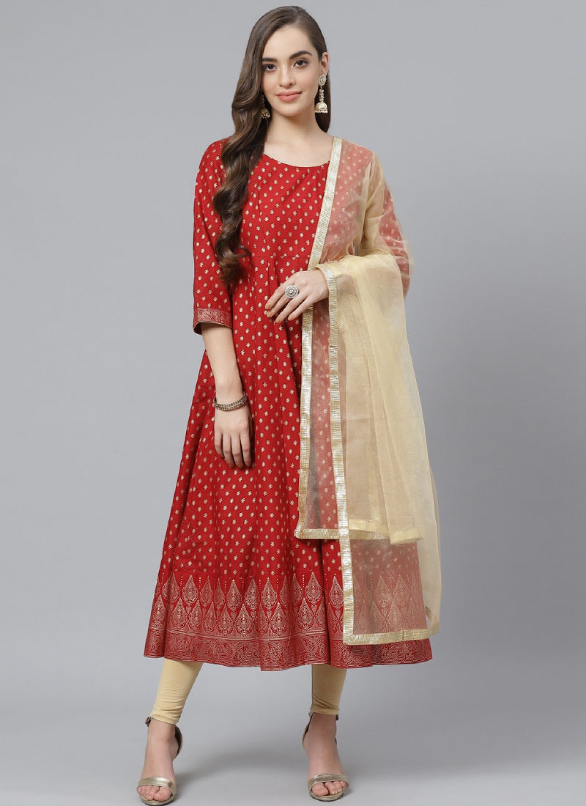 Buy Beige and Tomato Readymade Designer Suit For Ceremonial Online