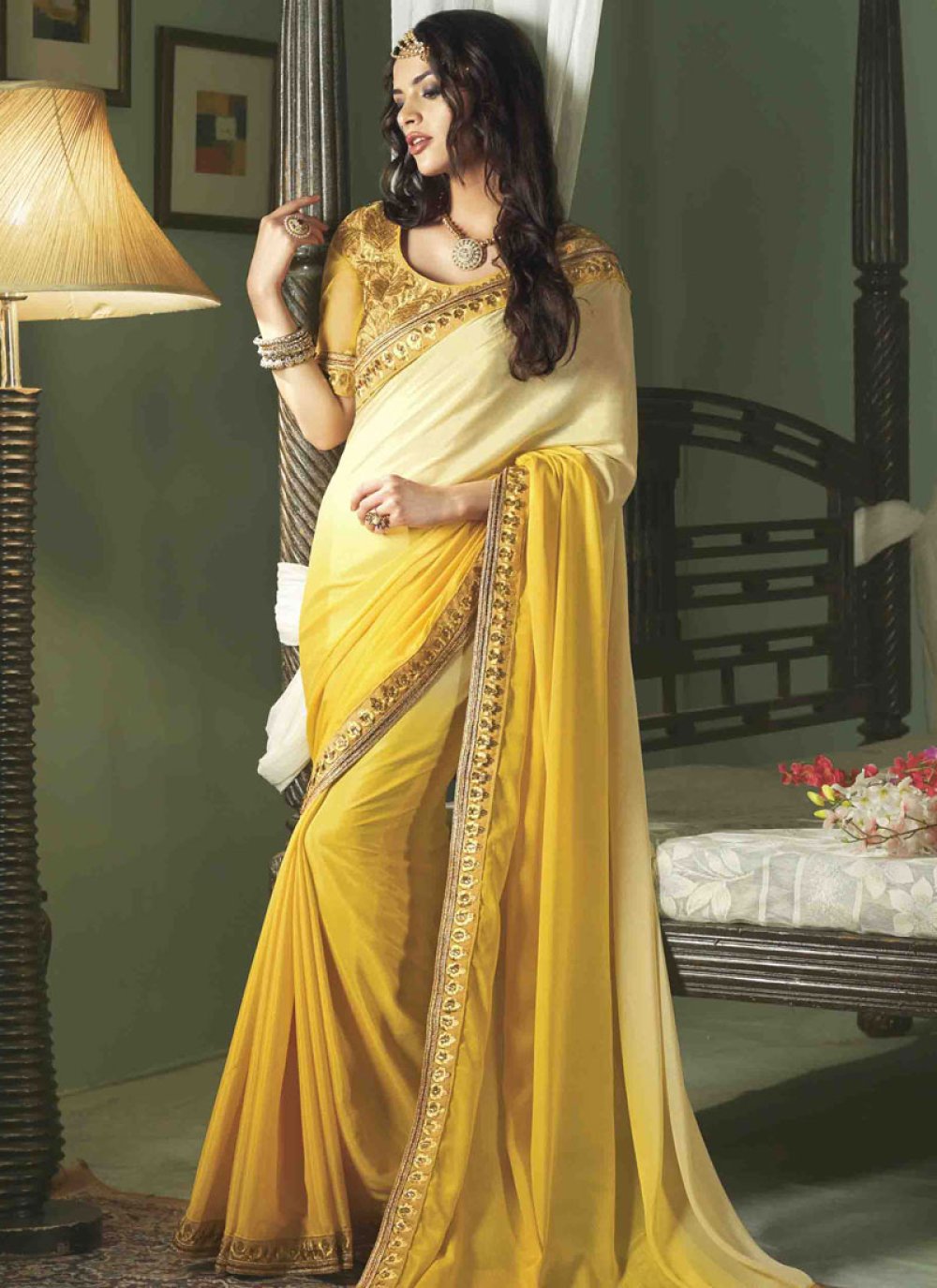 Blissful Yellow Color Party Wear Saree