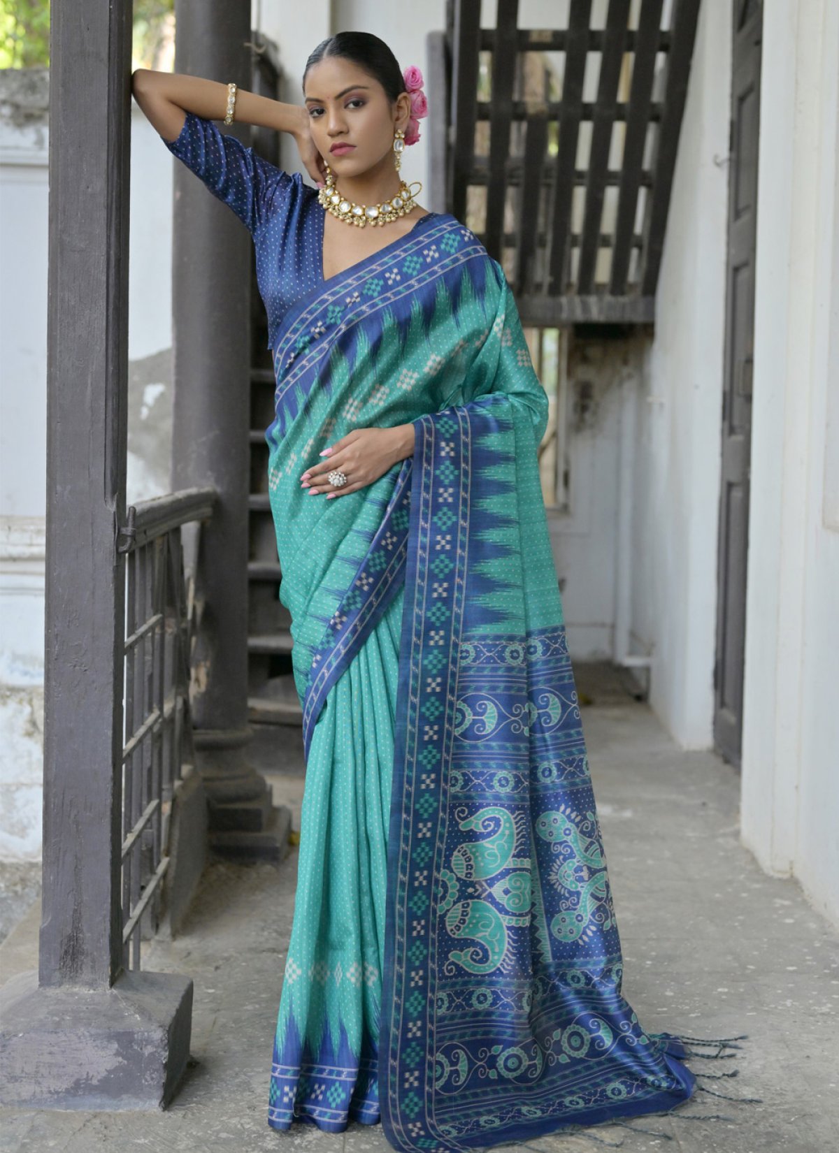 Buy Blue and Turquoise Traditional Designer Saree For Ceremonial Online