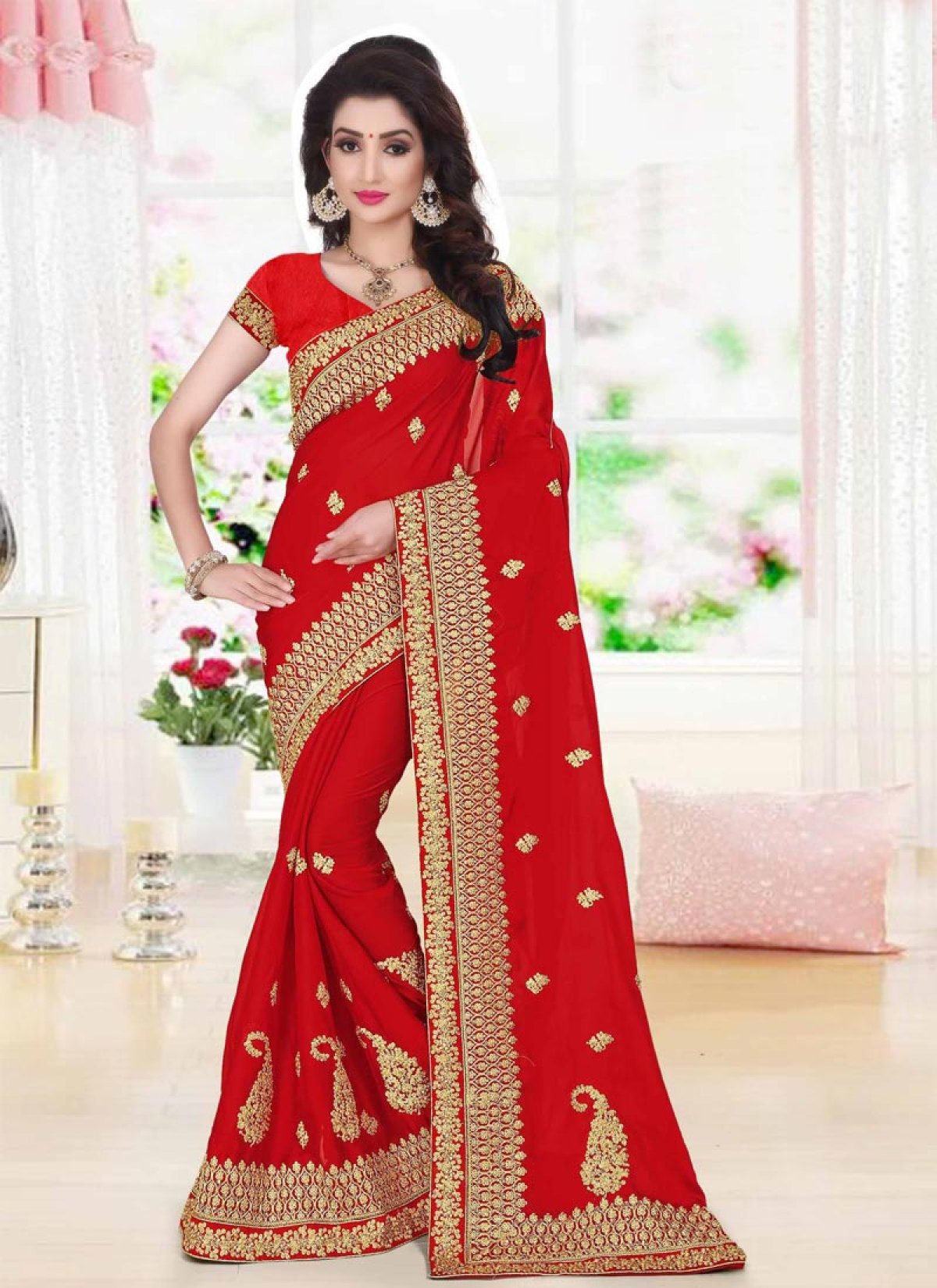 Shop Booti Work Faux Georgette Trendy Classic Saree Online In Germany