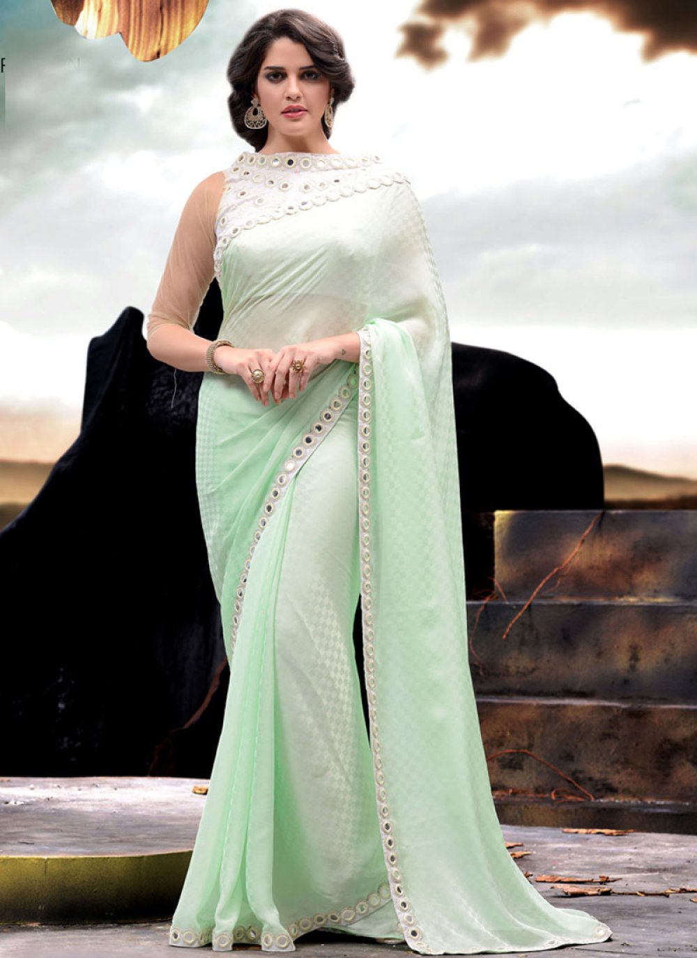 Celestial Mirror Work Party Wear Saree