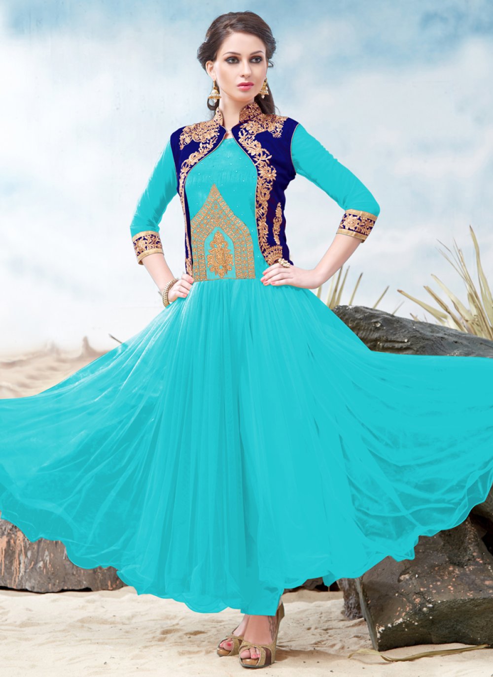 Celestial Stone Work Jacket Syle Party Wear Suit