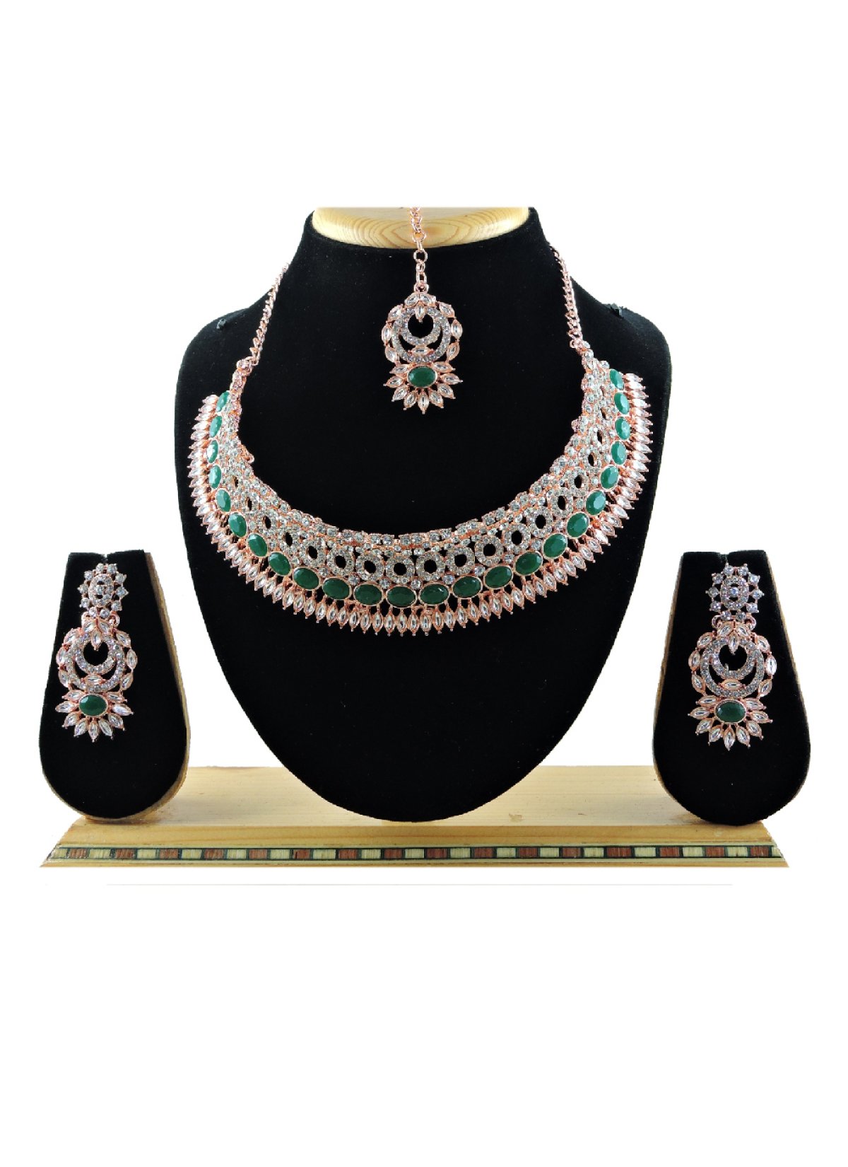 Buy Charismatic Stone Work Green and White Necklace Set Online