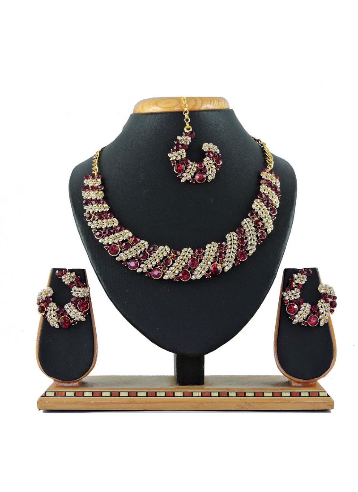 Charismatic Stone Work Maroon and White Necklace Set Maroon Fashionwebz