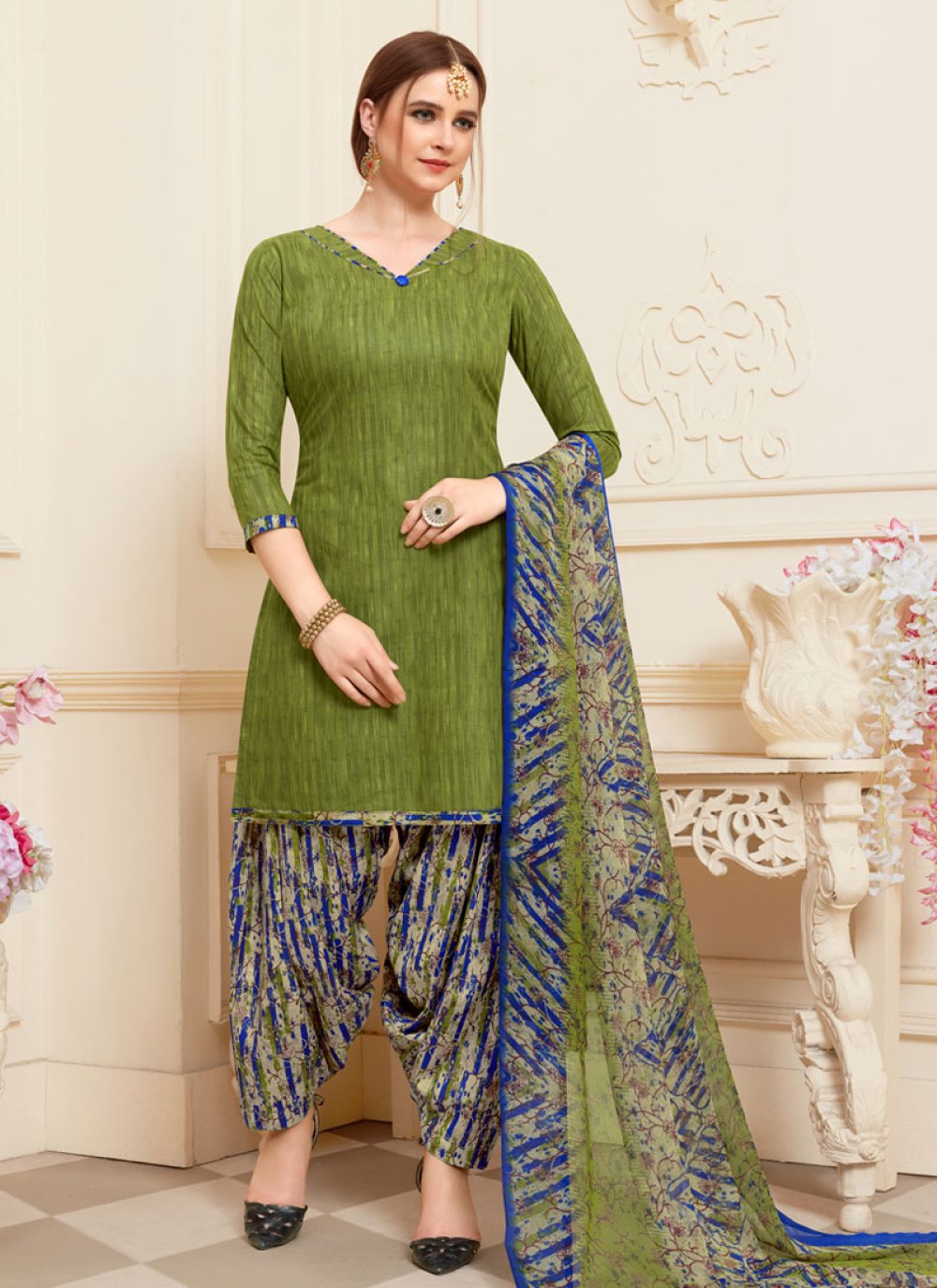 Buy Cotton Semi Patiala Salwar Kameez Online