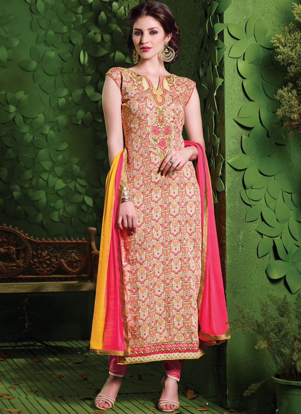 Dainty Lace Work Pant Style Pakistani Suit