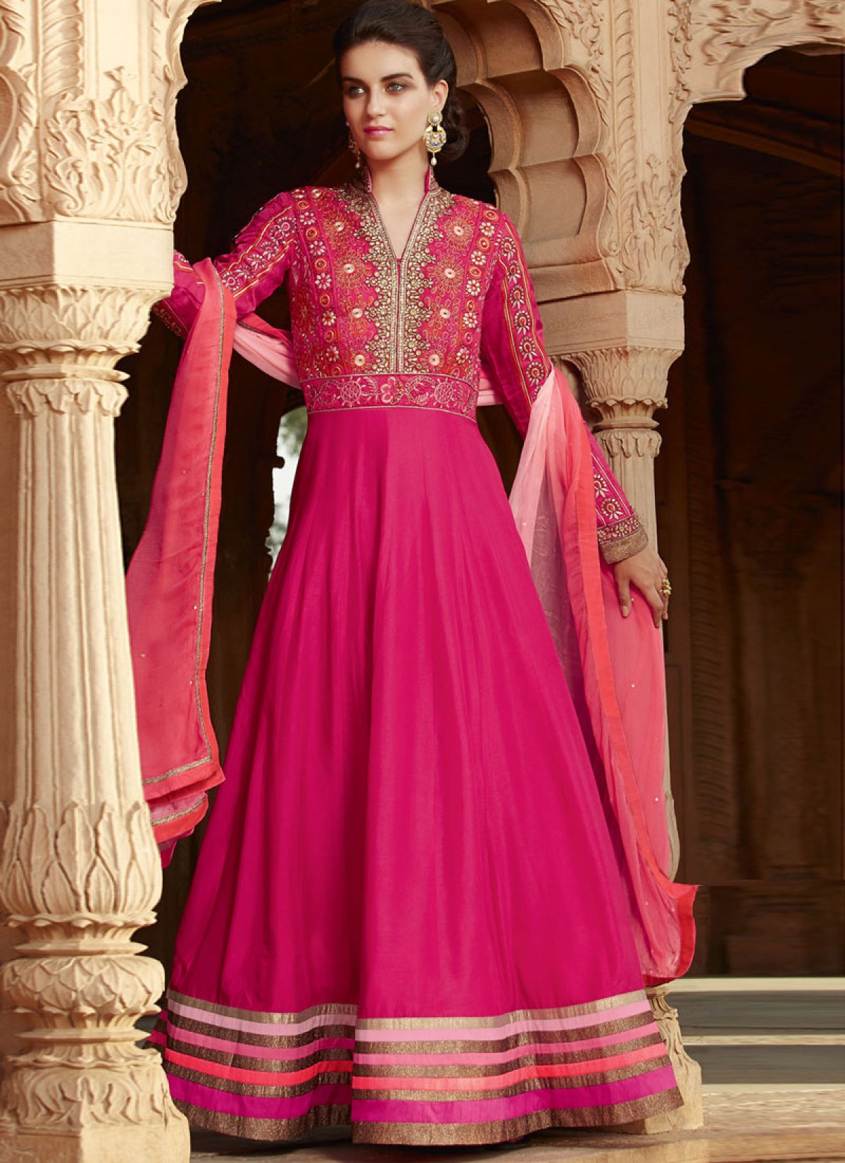 Demure Embroidered Work Pure Georgette Rose Pink Anarkali Salwar Kameez ...