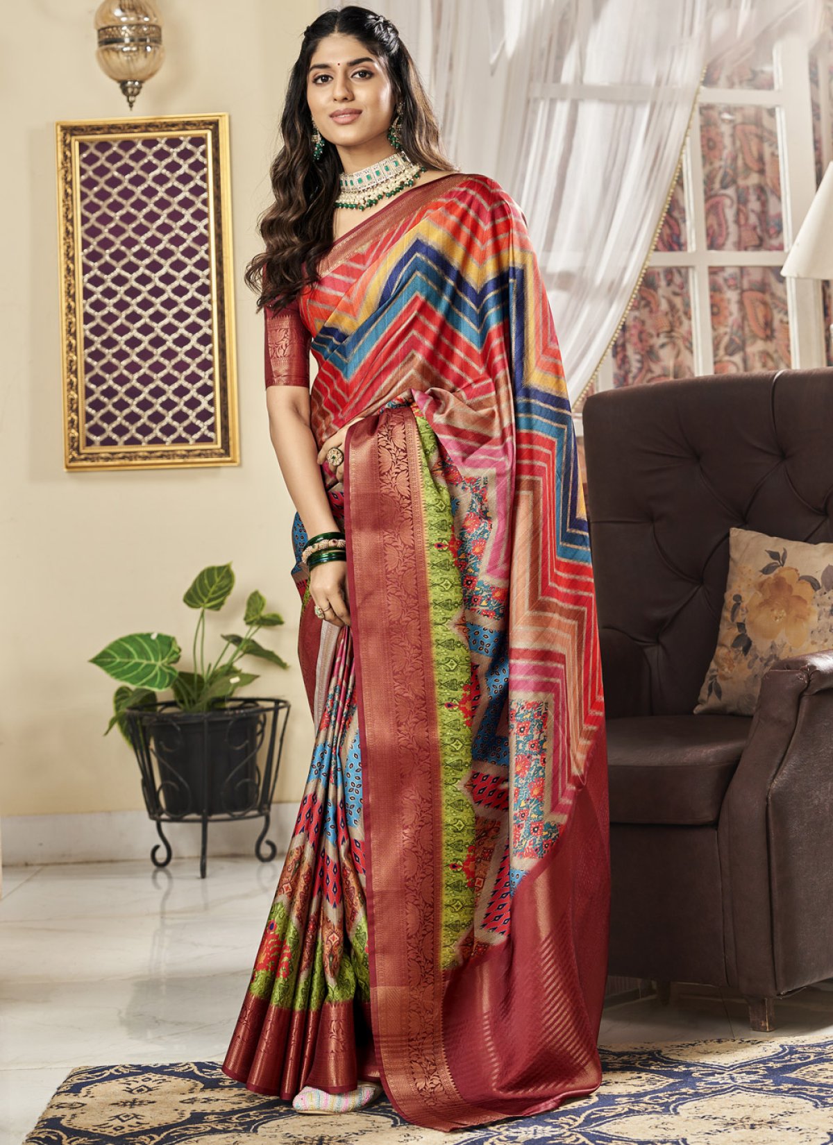 Buy Digital Print Work Designer Traditional Saree Online