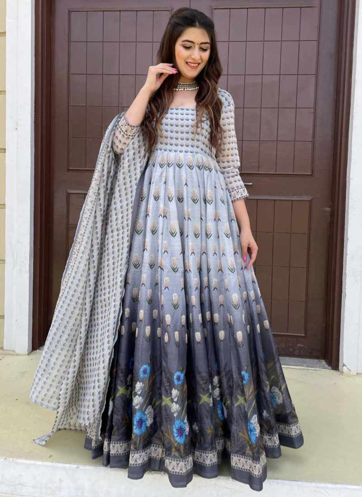 Buy Digital Print Work Readymade Classic Gown Online