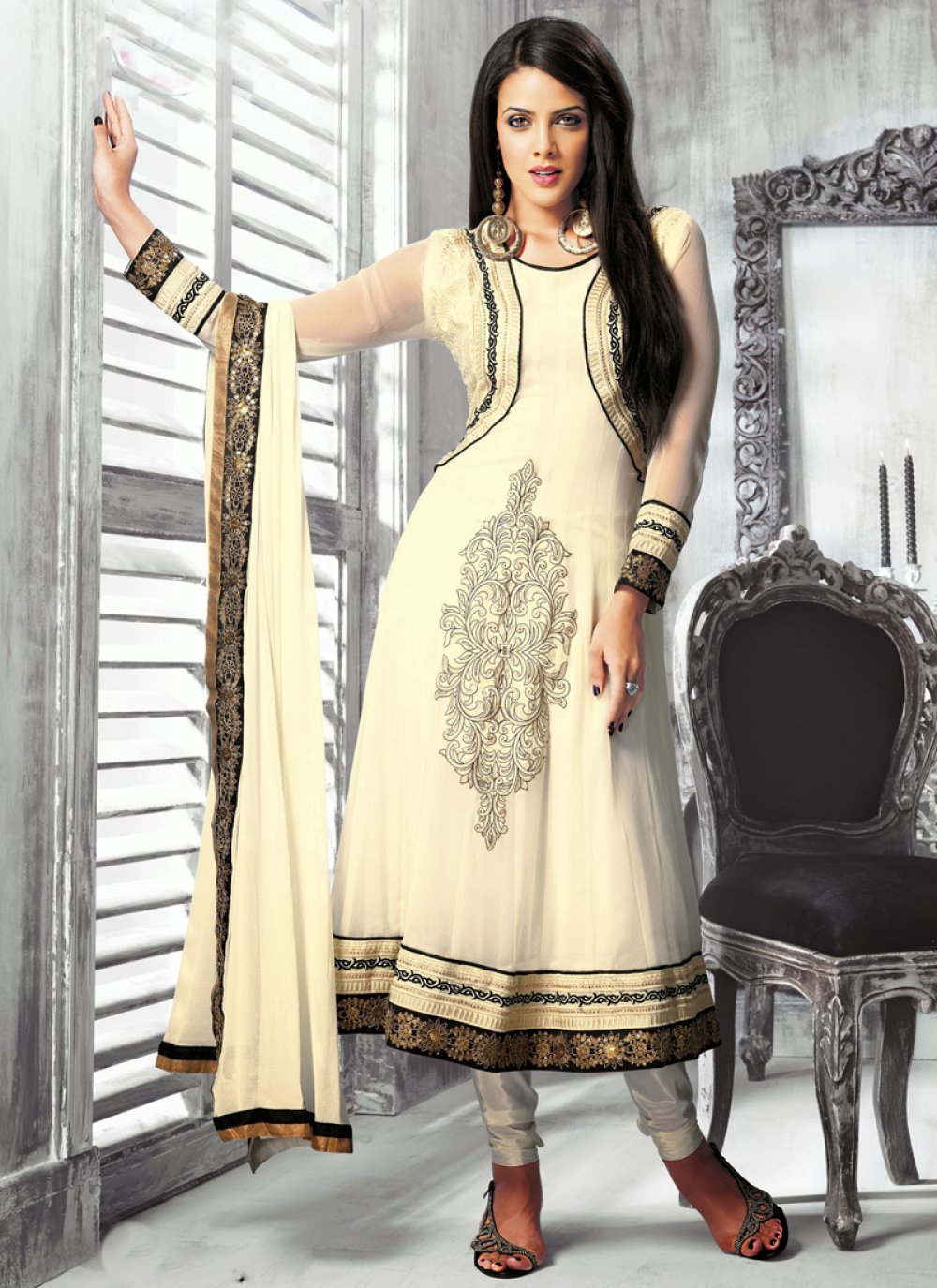 Elegant Off White Color Party Wear Suit