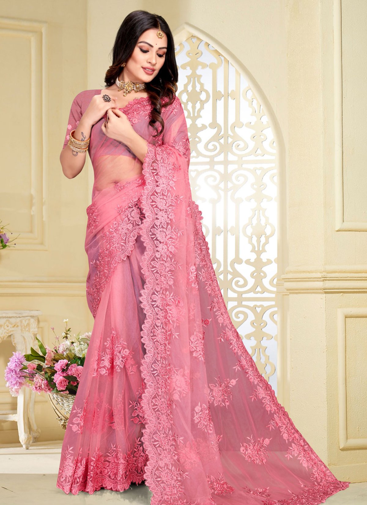 Buy Embroidered Work Designer Contemporary Style Saree Online
