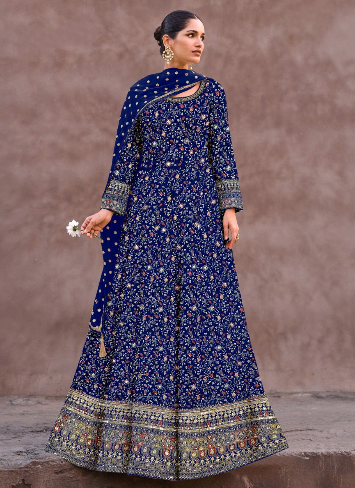 Buy Embroidered Work Long Length Anarkali Salwar Suit Online