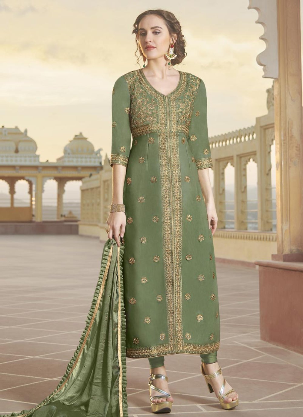 Buy Embroidered Work Pakistani Straight Salwar Suit Online