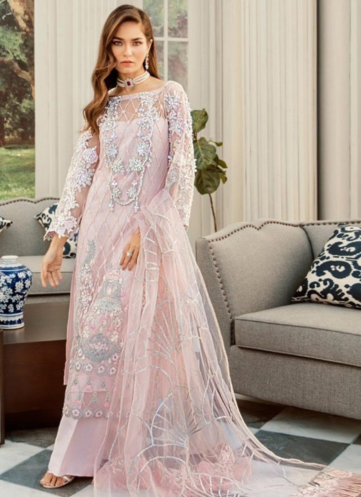 Buy Embroidered Work Pant Style Designer Salwar Kameez Online