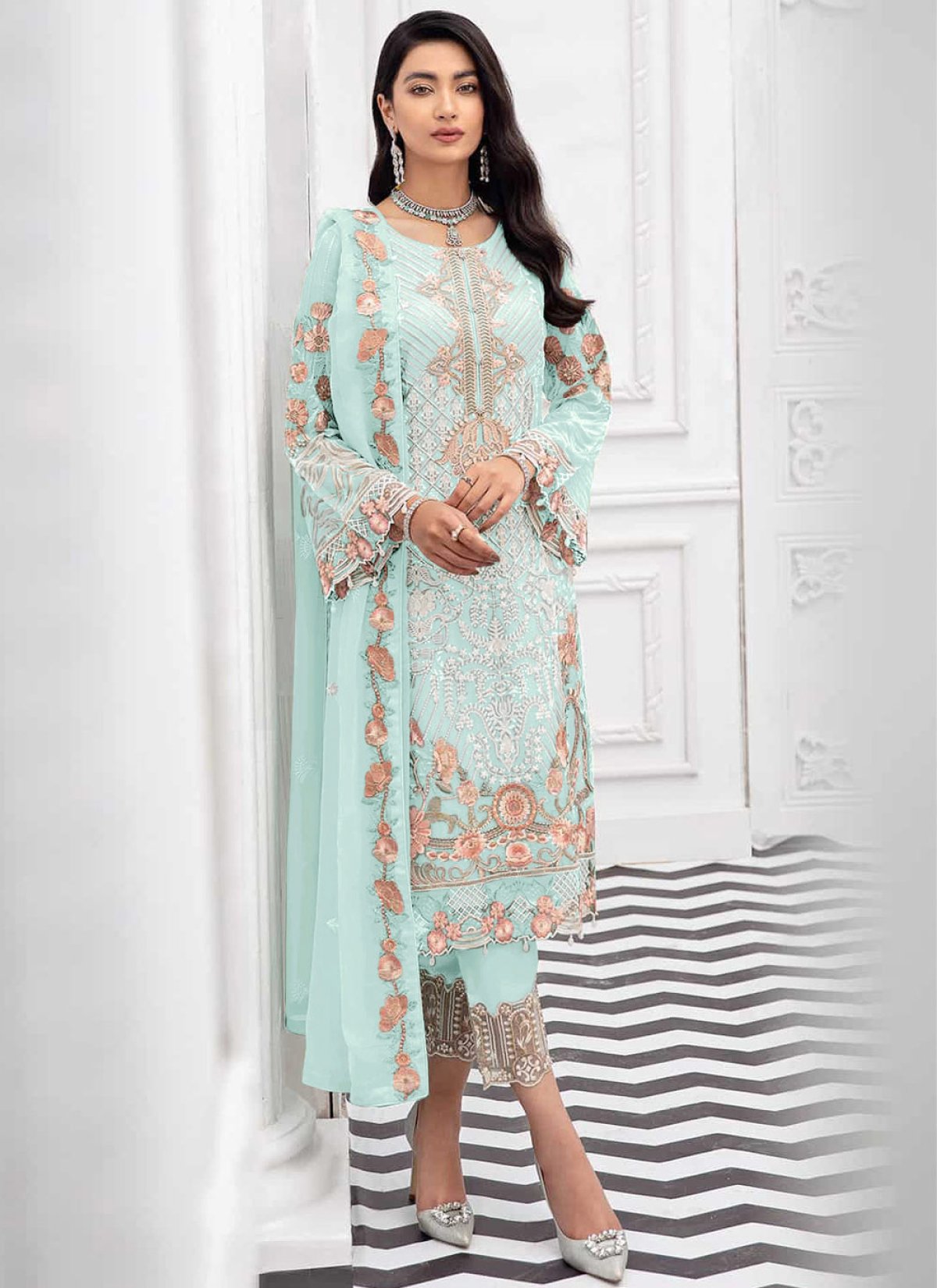 Buy Embroidered Work Pant Style Pakistani Salwar Kameez Online