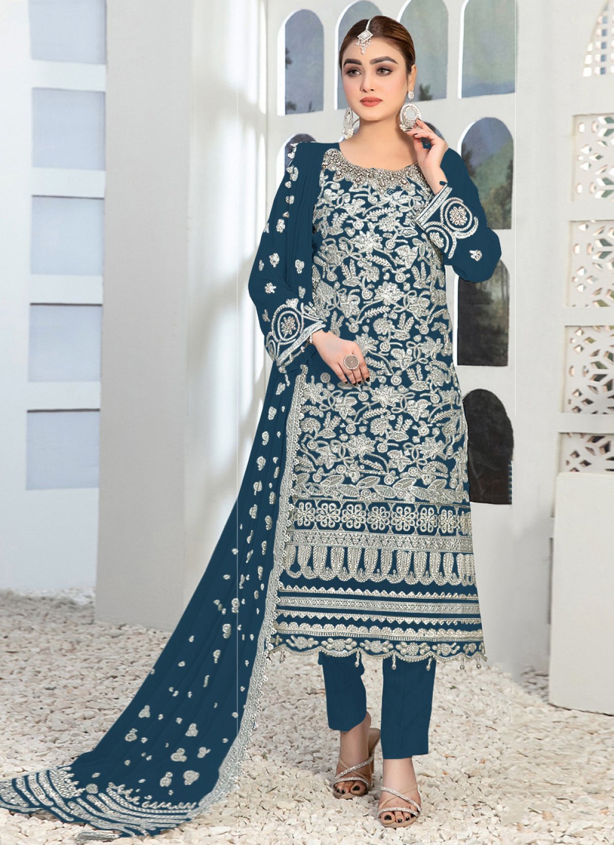 Buy Embroidered Work Pant Style Pakistani Salwar Kameez Online