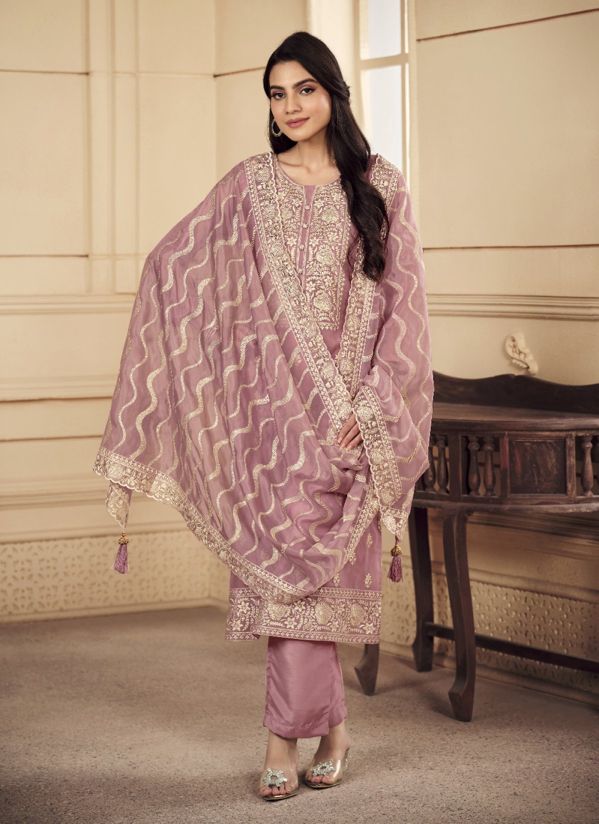 Buy Embroidered Work Pant Style Straight Salwar Kameez Online