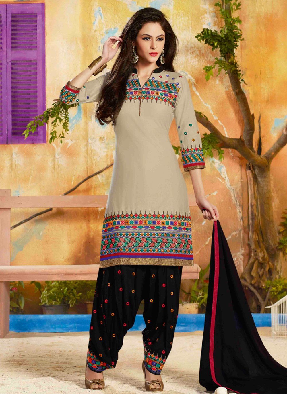 Ethnic Beige Color Patiala Style Punjabi Suit