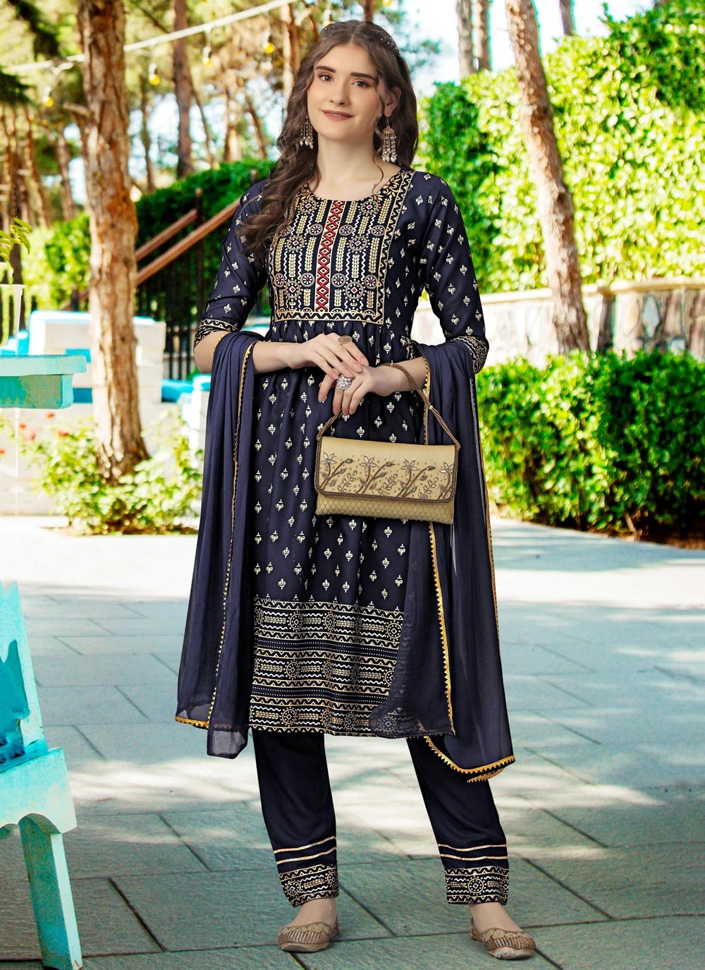 Buy Foil Print Work Reyon Readymade Salwar Suit Online