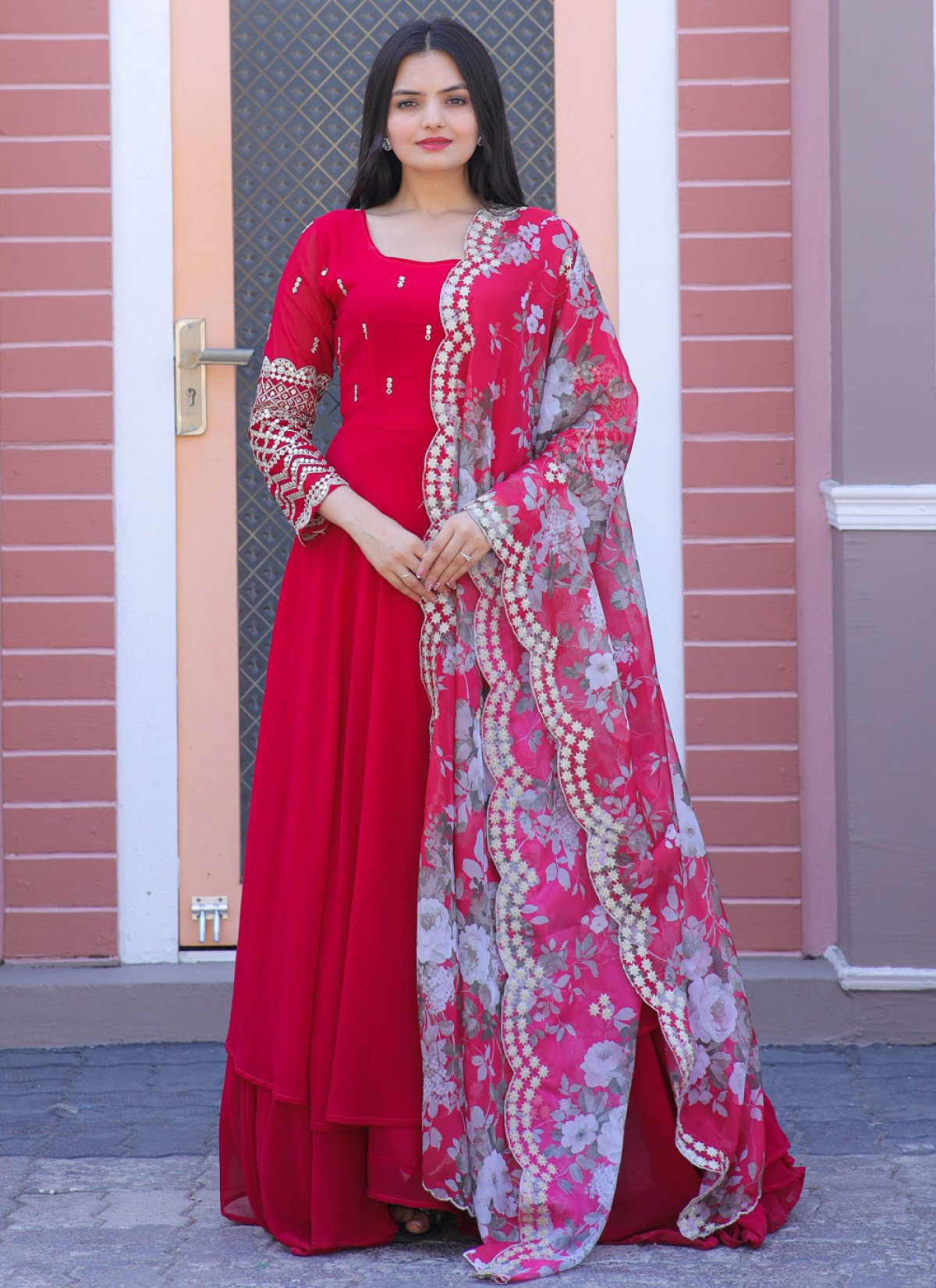 Buy Georgette Readymade Floor Length Gown Online