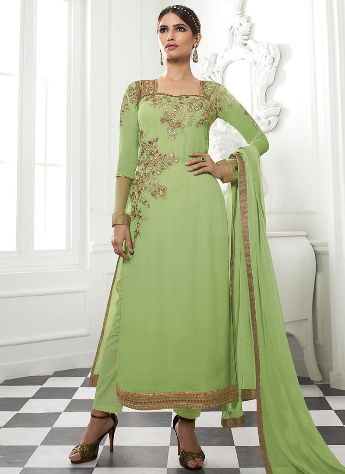 Gilded Stone Work Pakistani Salwar Kameez