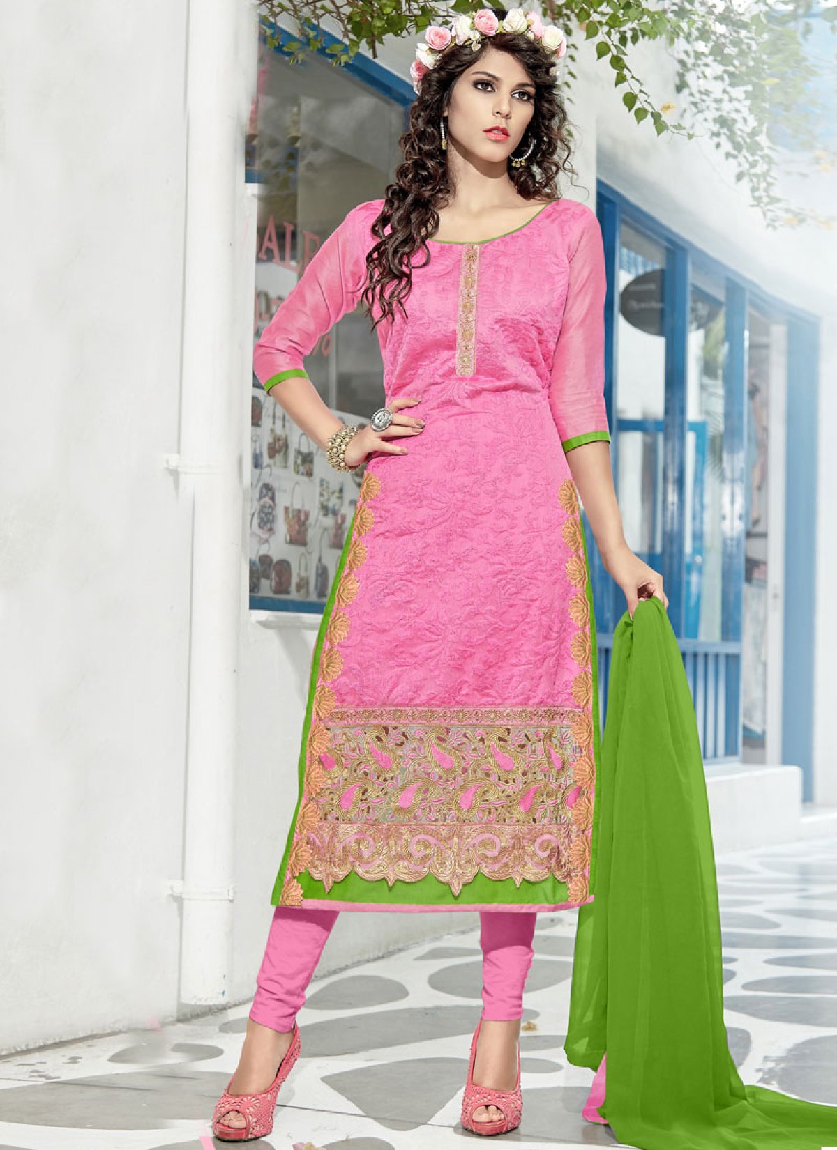 Gorgonize Patch Border Work Churidar Suit