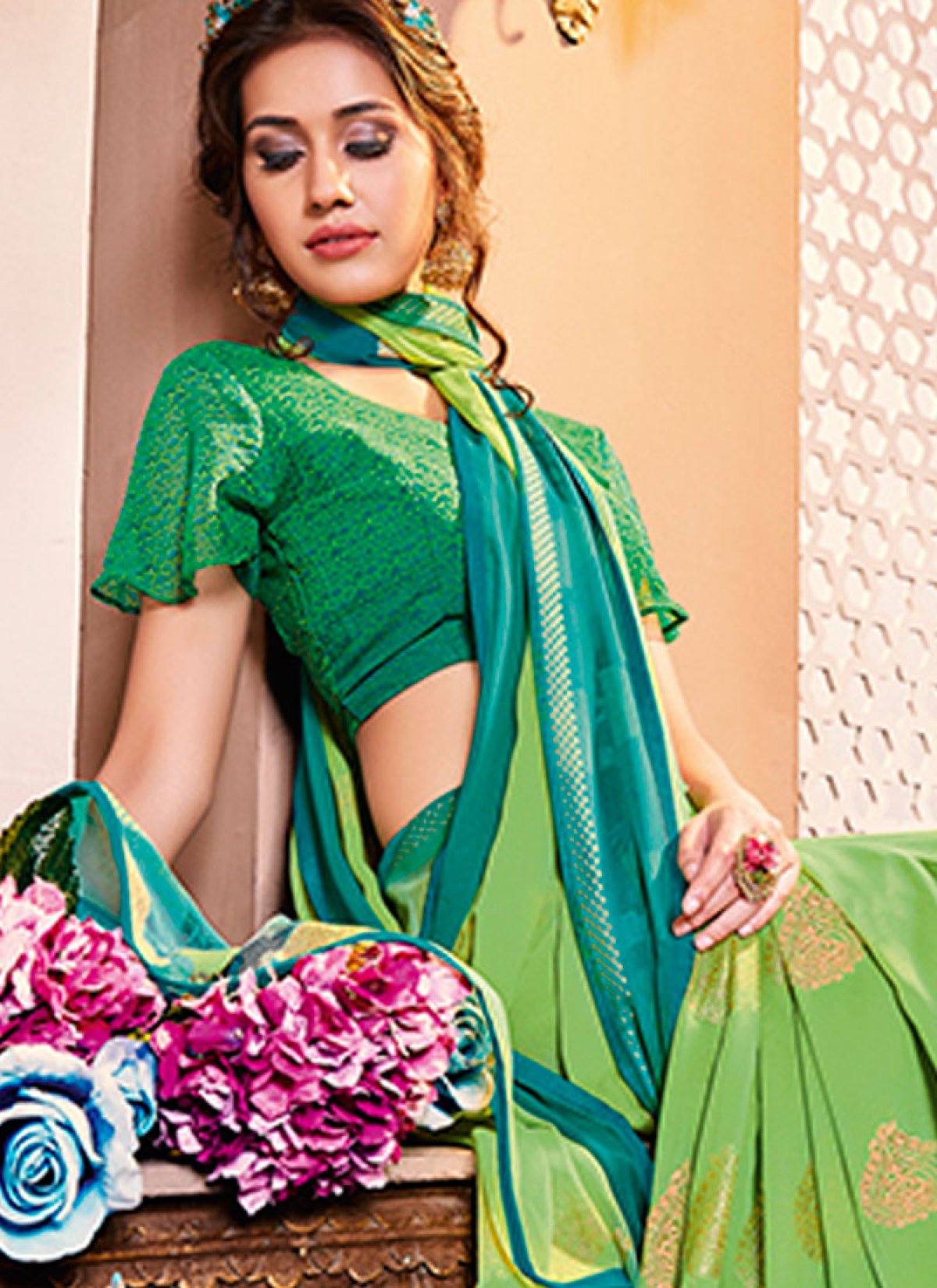 Buy Multi Colour Mehndi Casual Saree