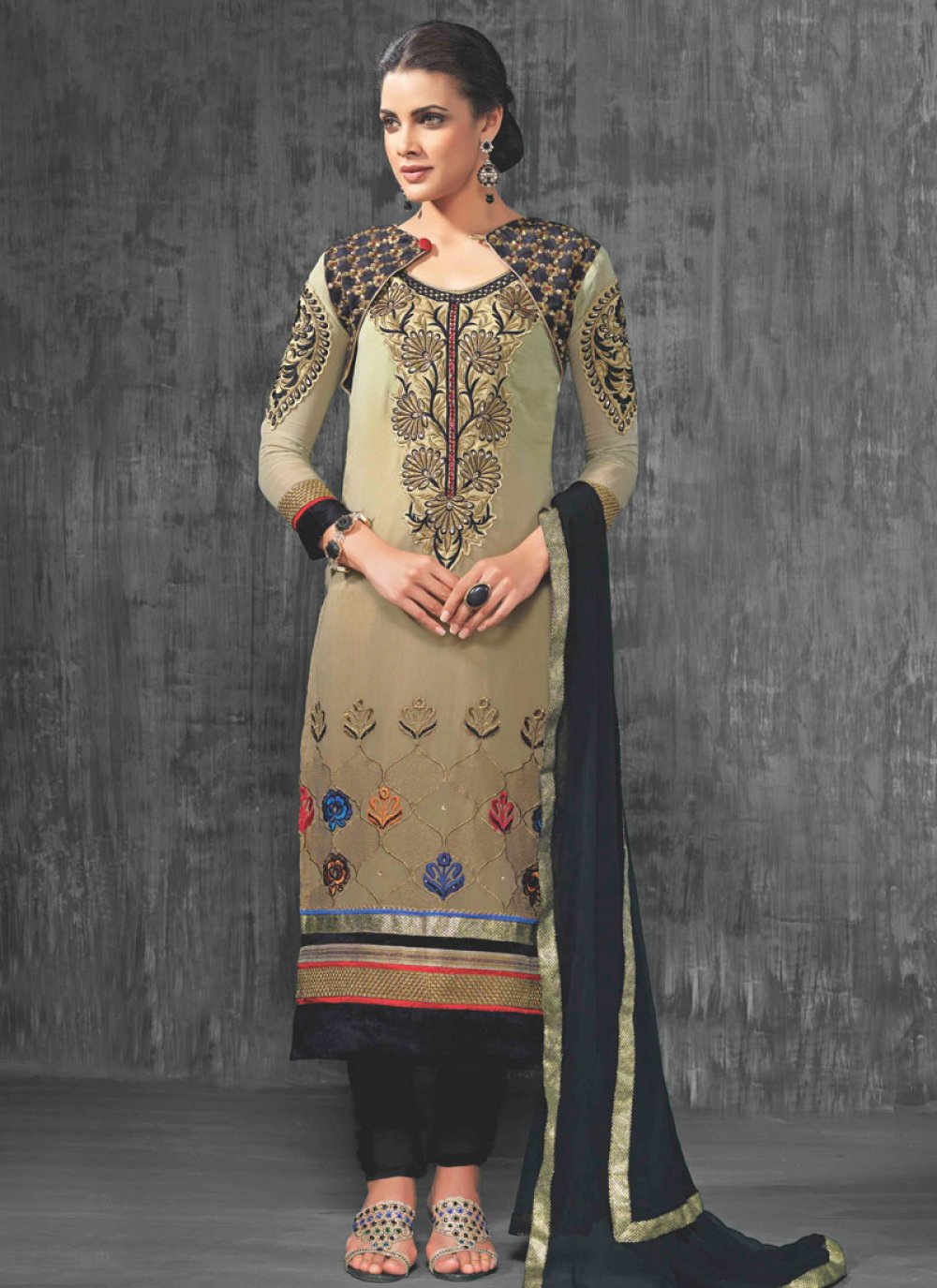 Innovative Booti And Lace Work Jacket Style Designer Suit