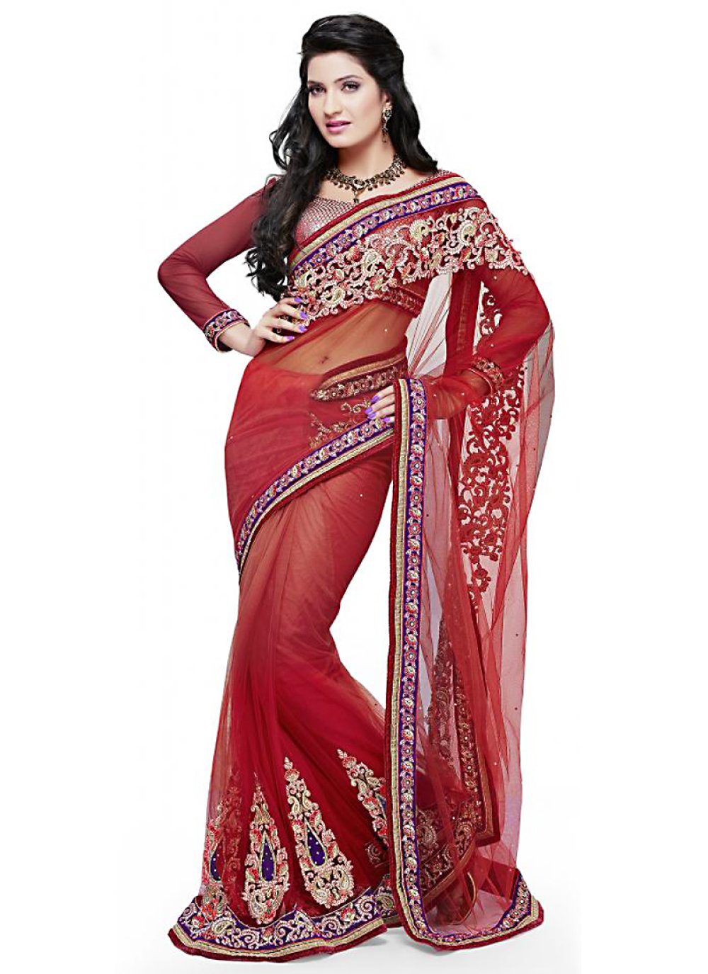 Magnificent Red Color Net Saree