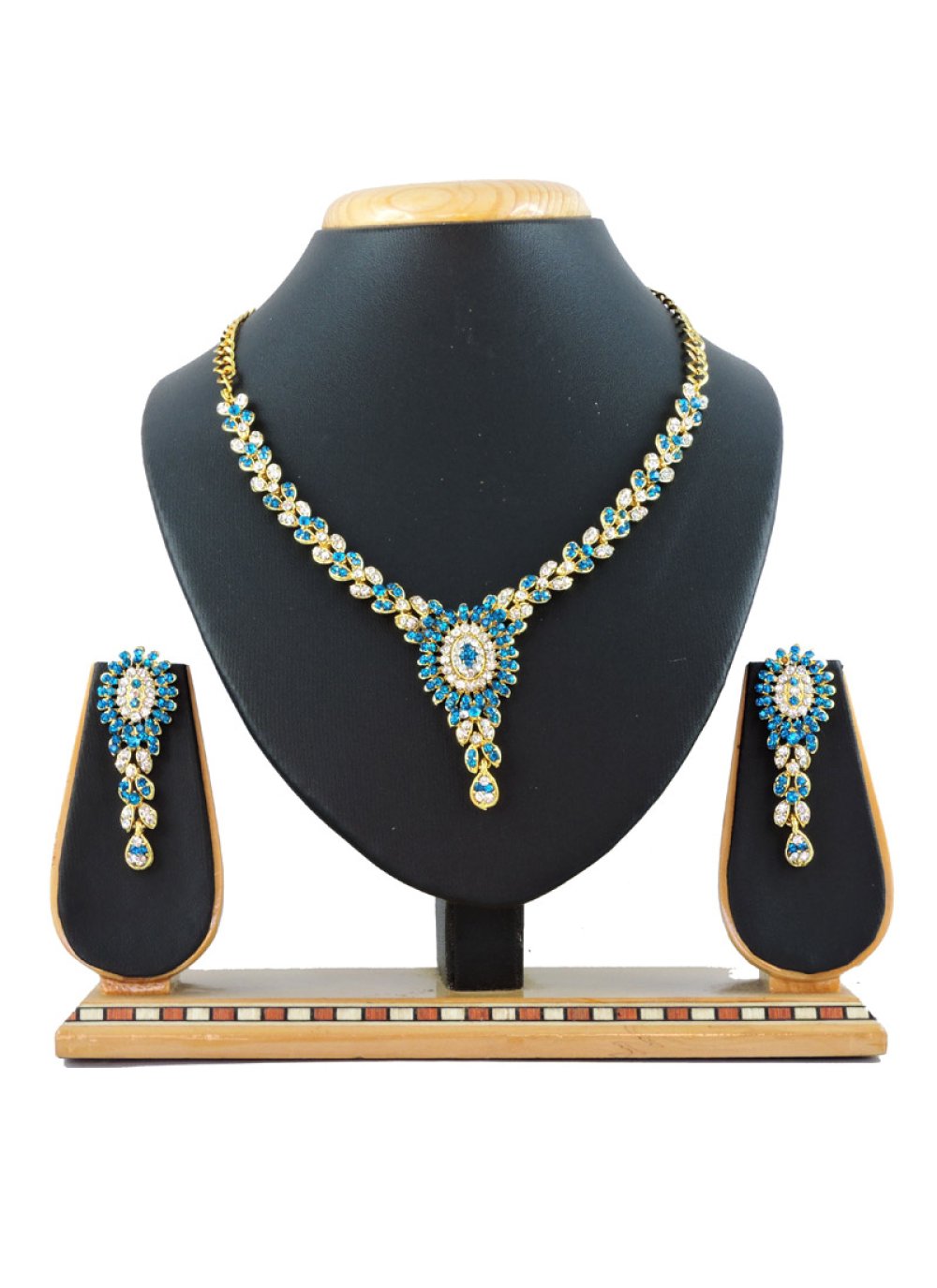 Buy Majesty Gold Rodium Polish Light Blue and White Necklace Set For ...