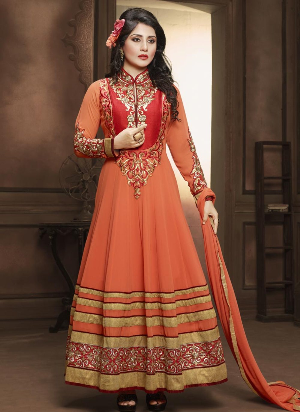 Modest Patch Border Work Long Length Party Wear Suit