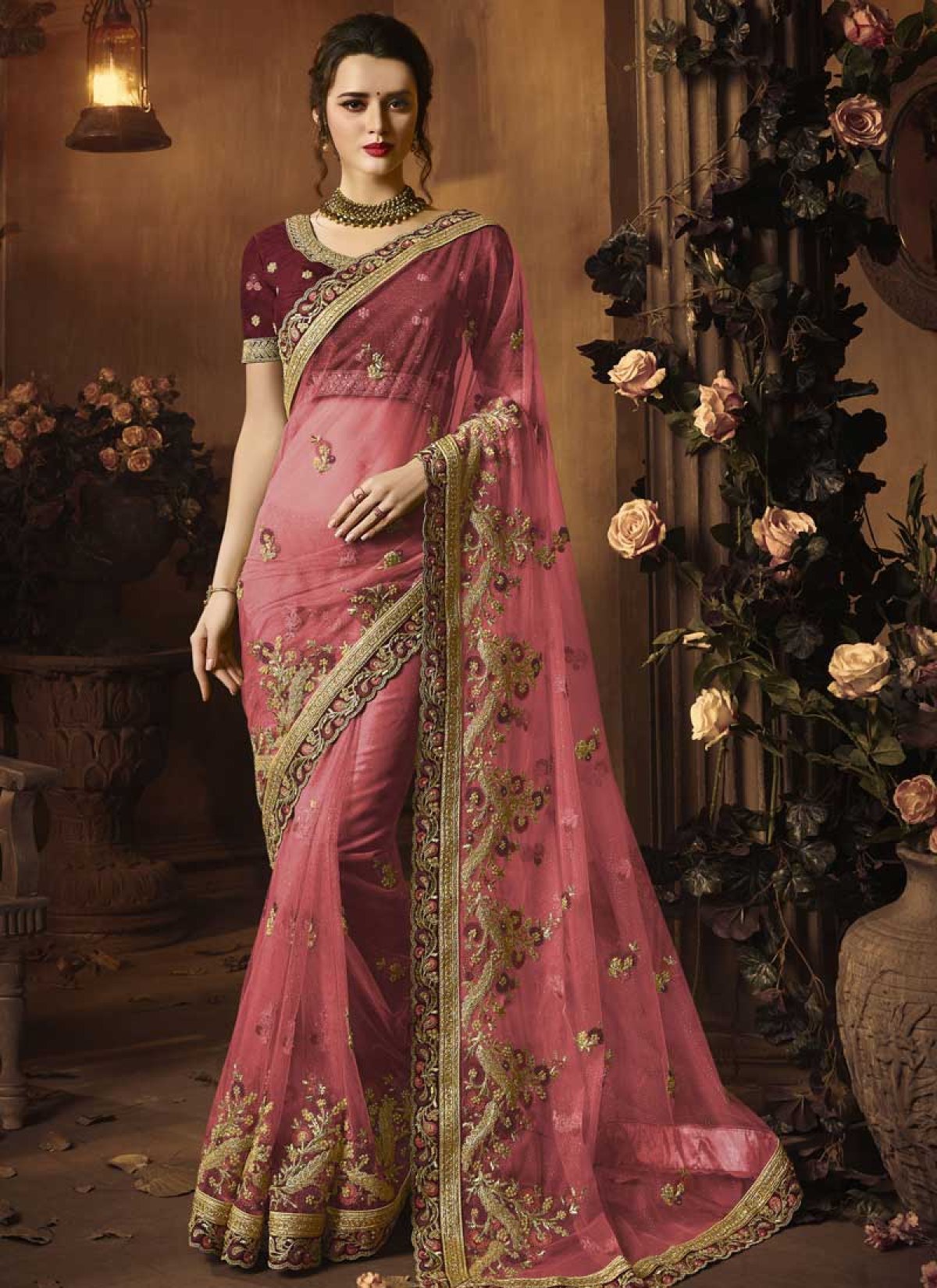 Shop Net Beads Work Contemporary Style Saree Online