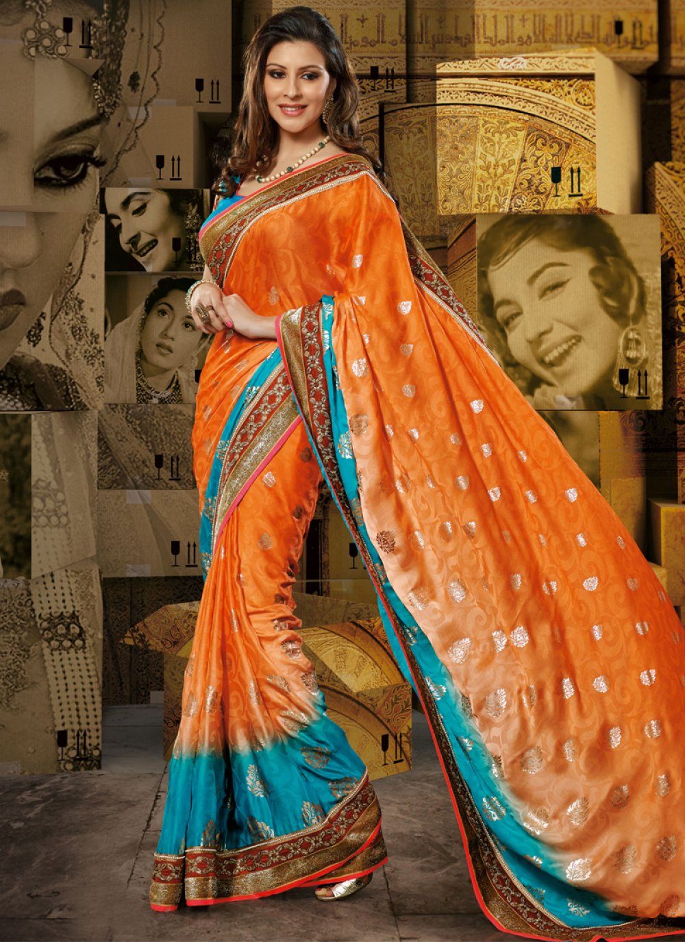 Opulent Chicken Work Party Wear Saree