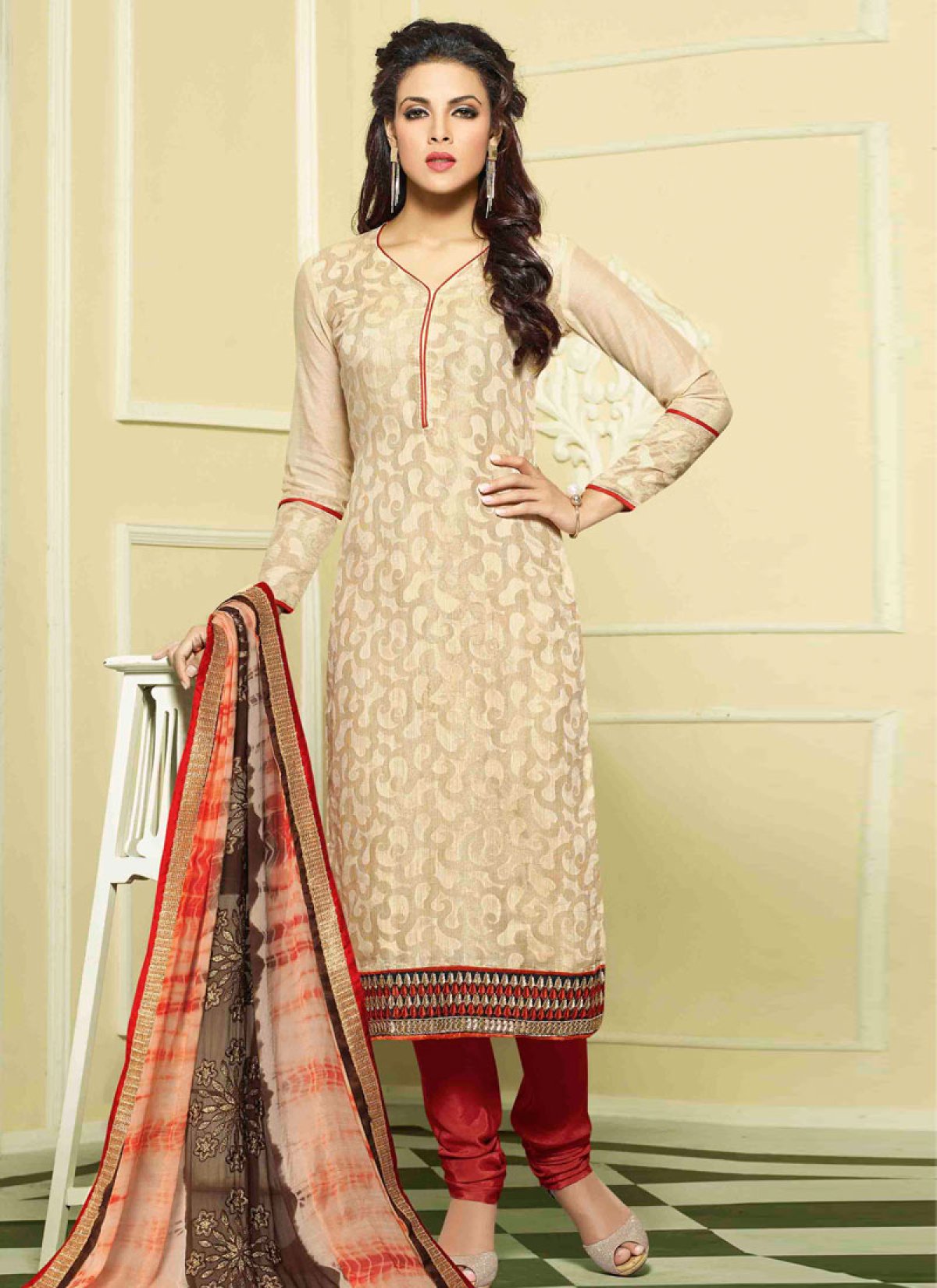 Paramount Cream Color Resham Work Punjabi Salwar Suit