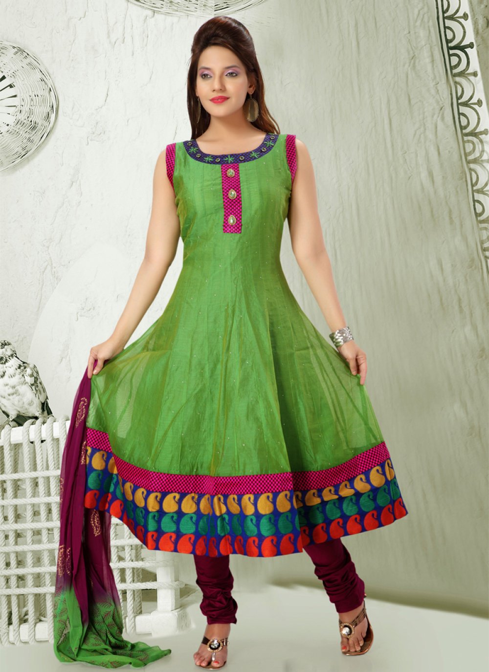 Resham And Stone Work Readymade Salwar Kameez